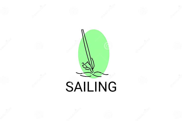 Sailing Sport Vector Line Icon. Athlete is Sailing on a Ship in the Sea ...