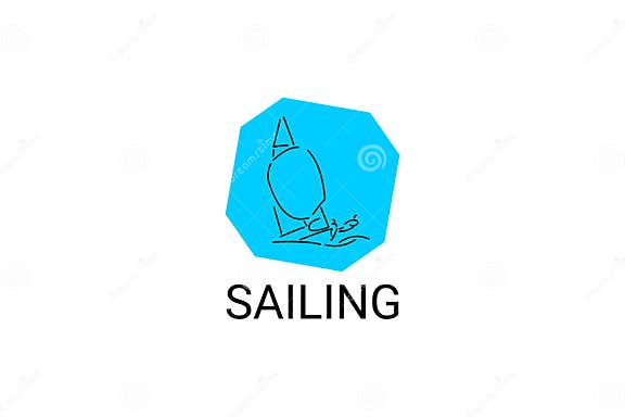Sailing Sport Vector Line Icon. Athlete is Sailing on a Ship in the Sea ...