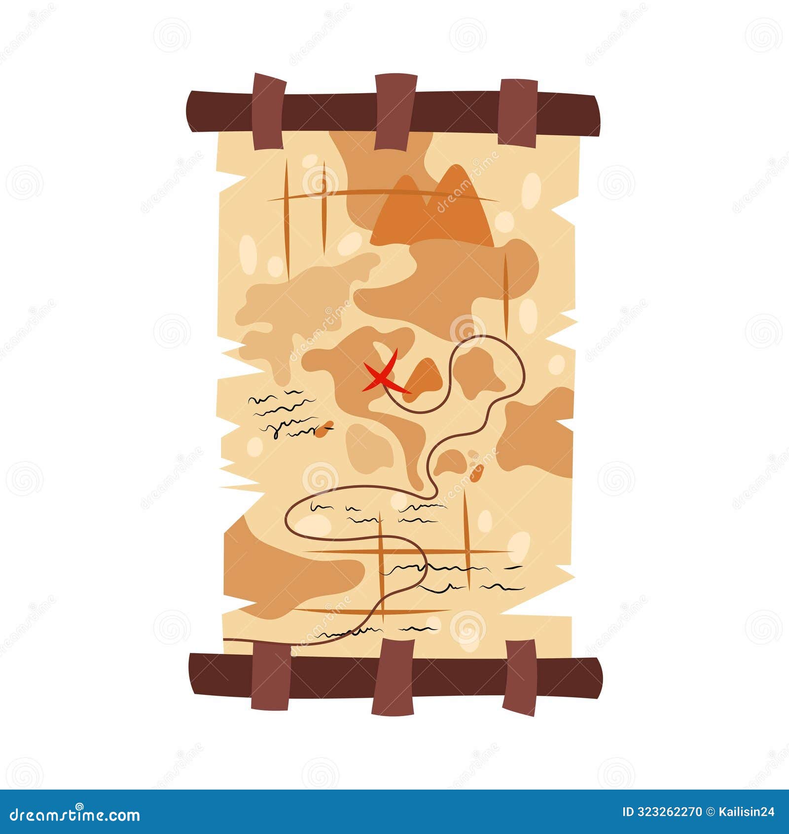 Cartoon Treasure Map in Flat Style. Pirates Map. Old Map Stock Vector ...