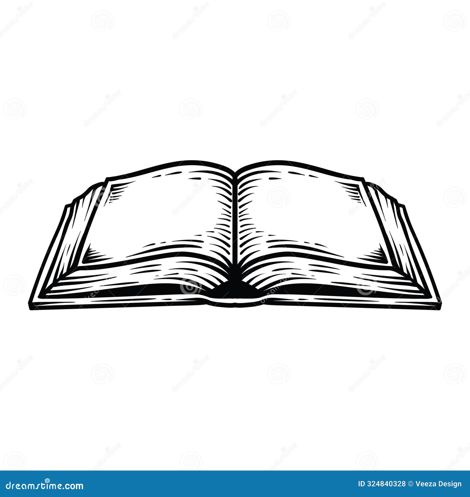 Opened Big Book with Vintage Art Line Style Stock Illustration ...