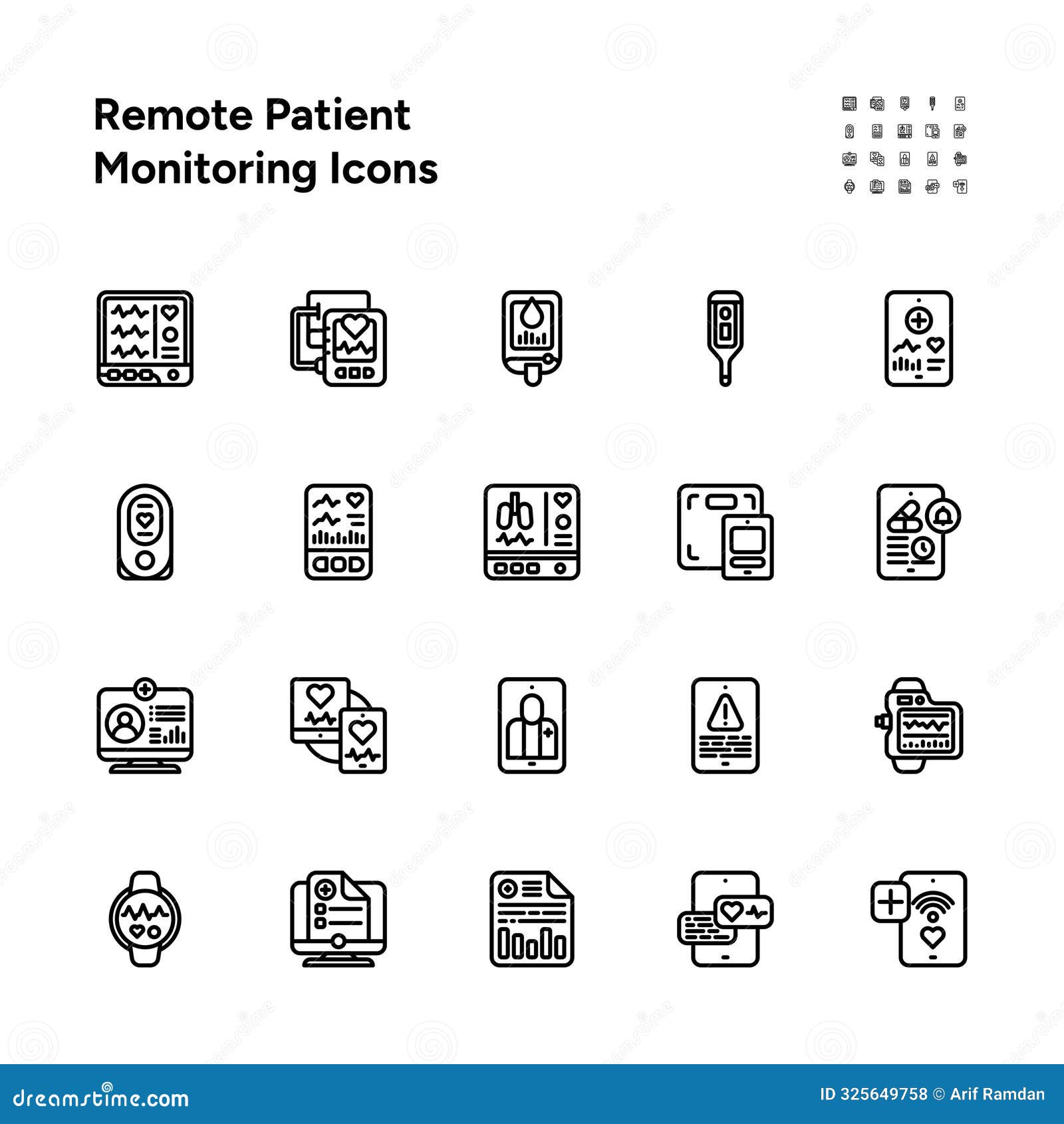 Remote Patient Monitoring Icon Set. Modern Telehealth Vector Icons for ...