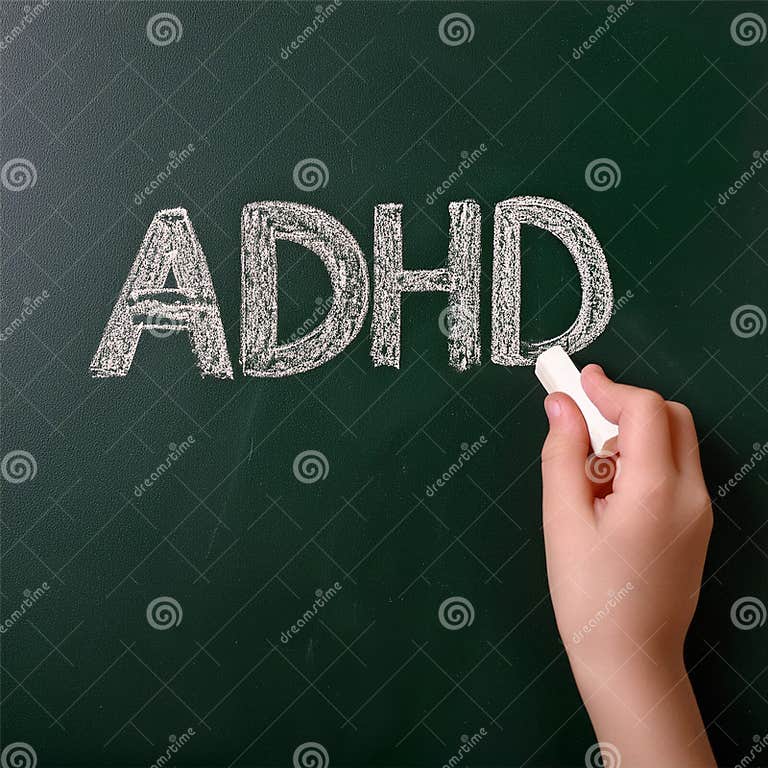 ADHD Written on a Blackboard with a White Chalk in Hand. Attention ...