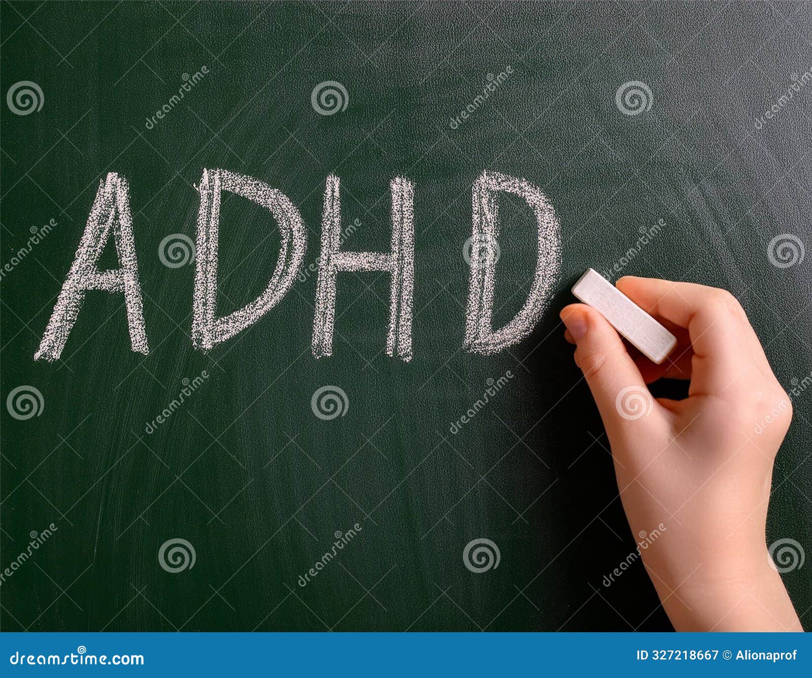 ADHD Written on a Blackboard with a White Chalk in Hand. Attention ...