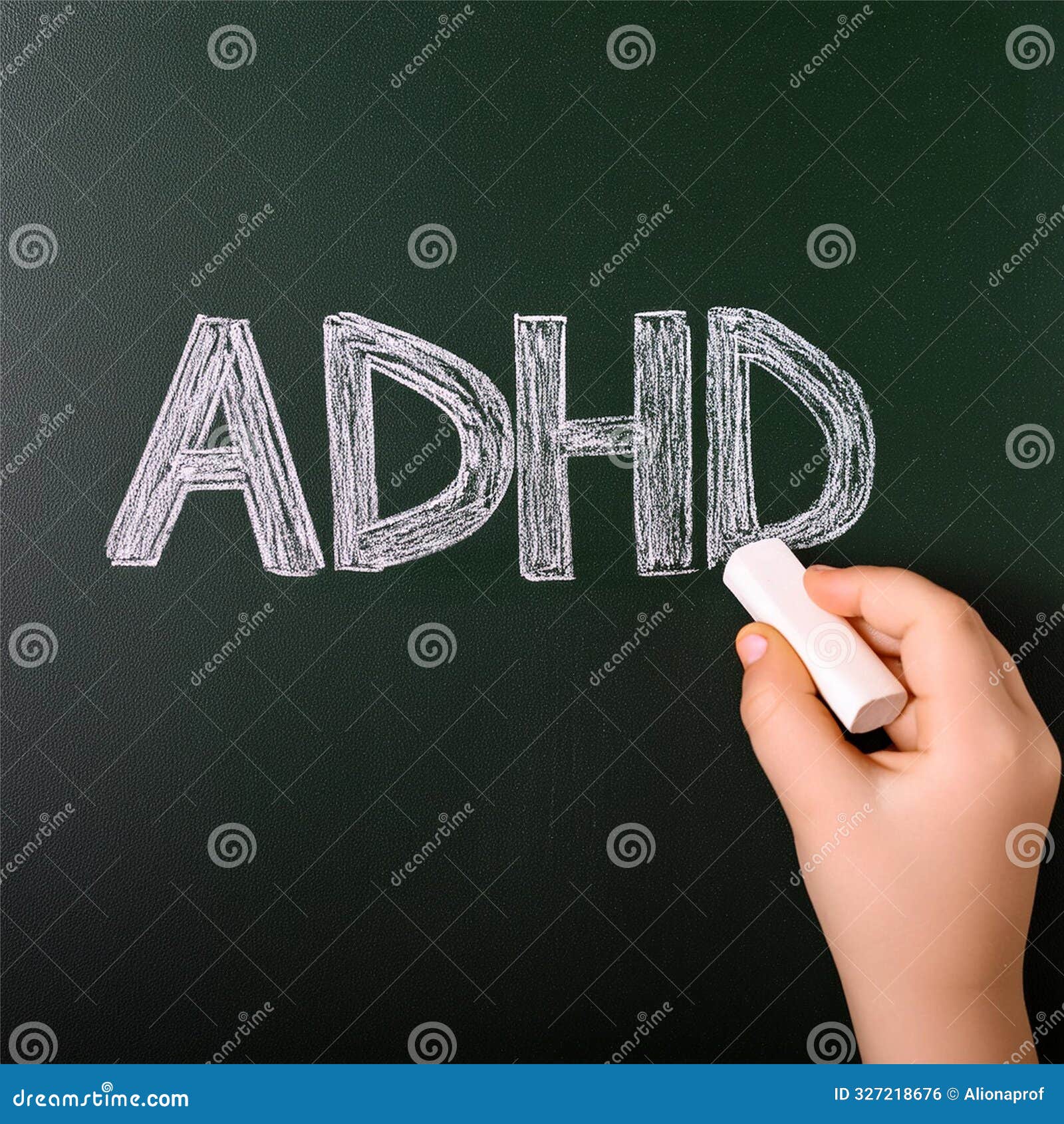 ADHD Written on a Blackboard with a White Chalk in Hand. Attention ...