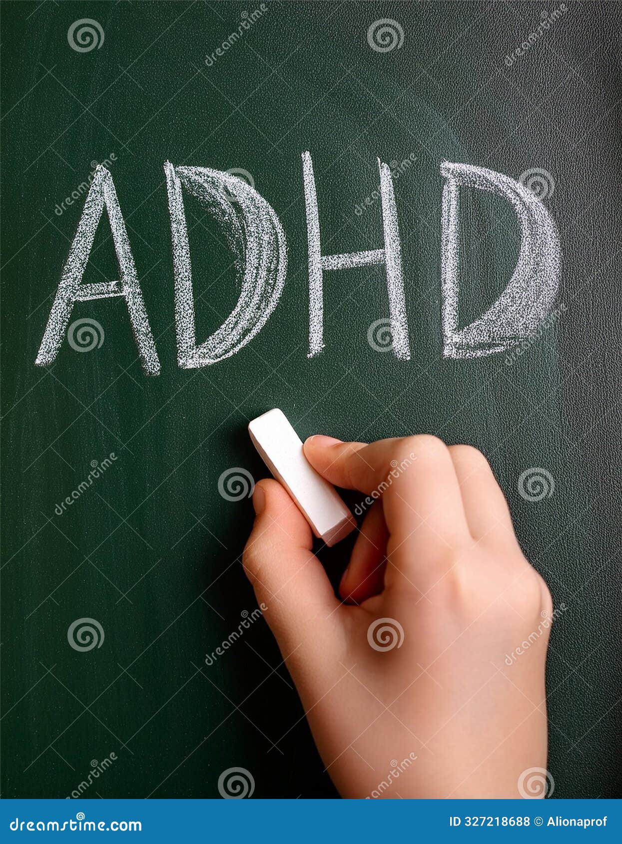 ADHD Written on a Blackboard with a White Chalk in Hand. Attention ...