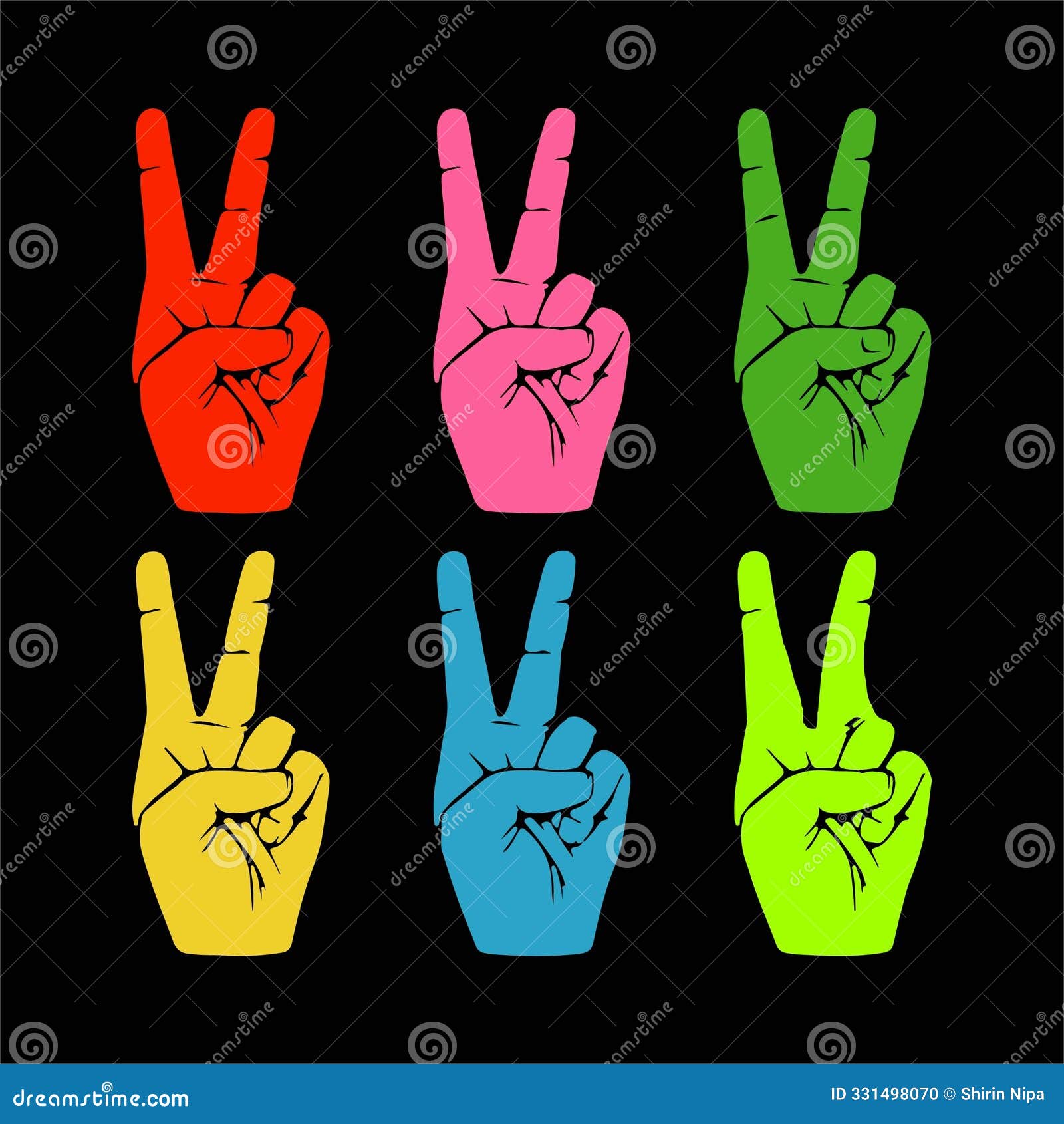 Six Multi Color Hand Peace Sign Stock Illustration - Illustration of ...