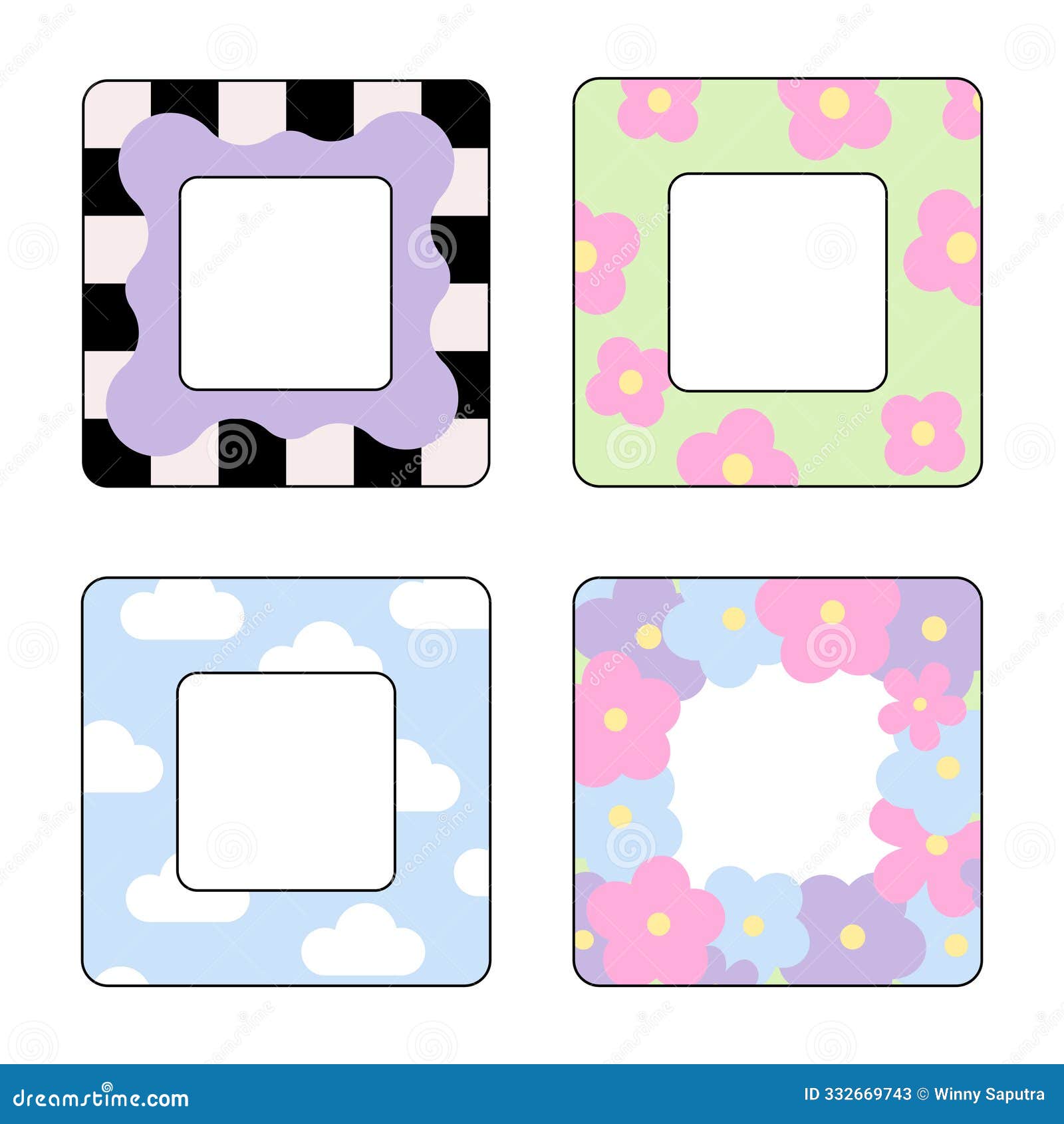 Cute Groovy Cartoon Square Frame Template Stock Illustration ...