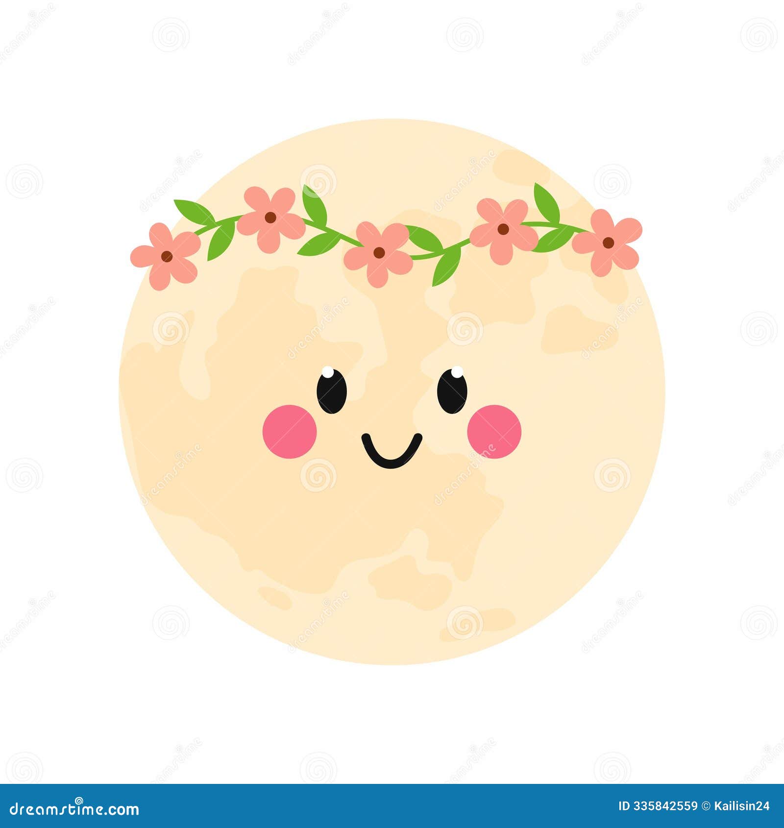 Moon Character Hand Drawn Vector. Good Night. Smiling Moon in Flower ...