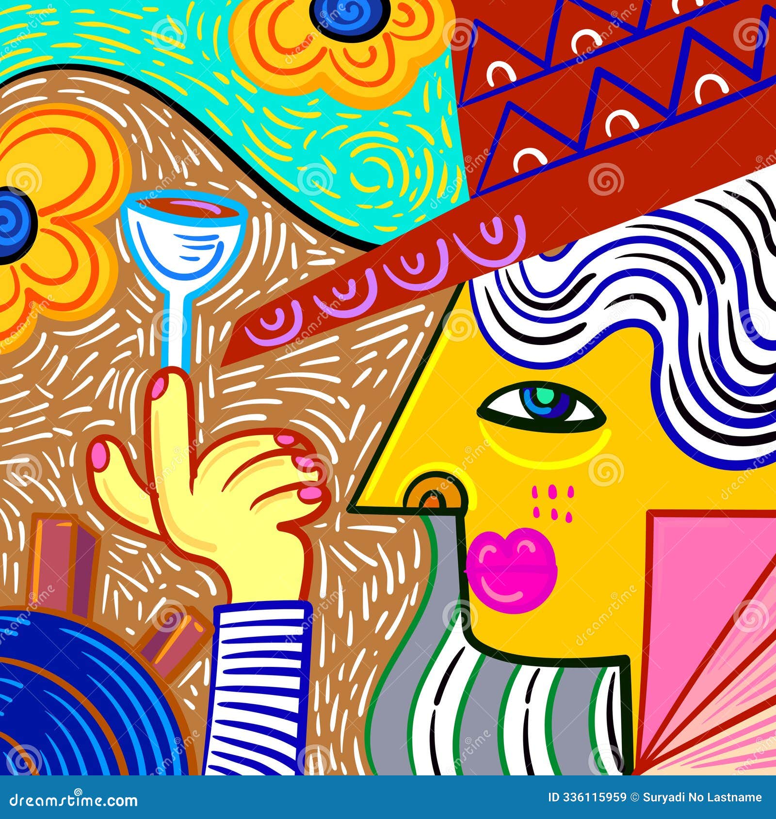 Abstract Face Geometric Shapes Pattern Doodle. Stock Vector ...