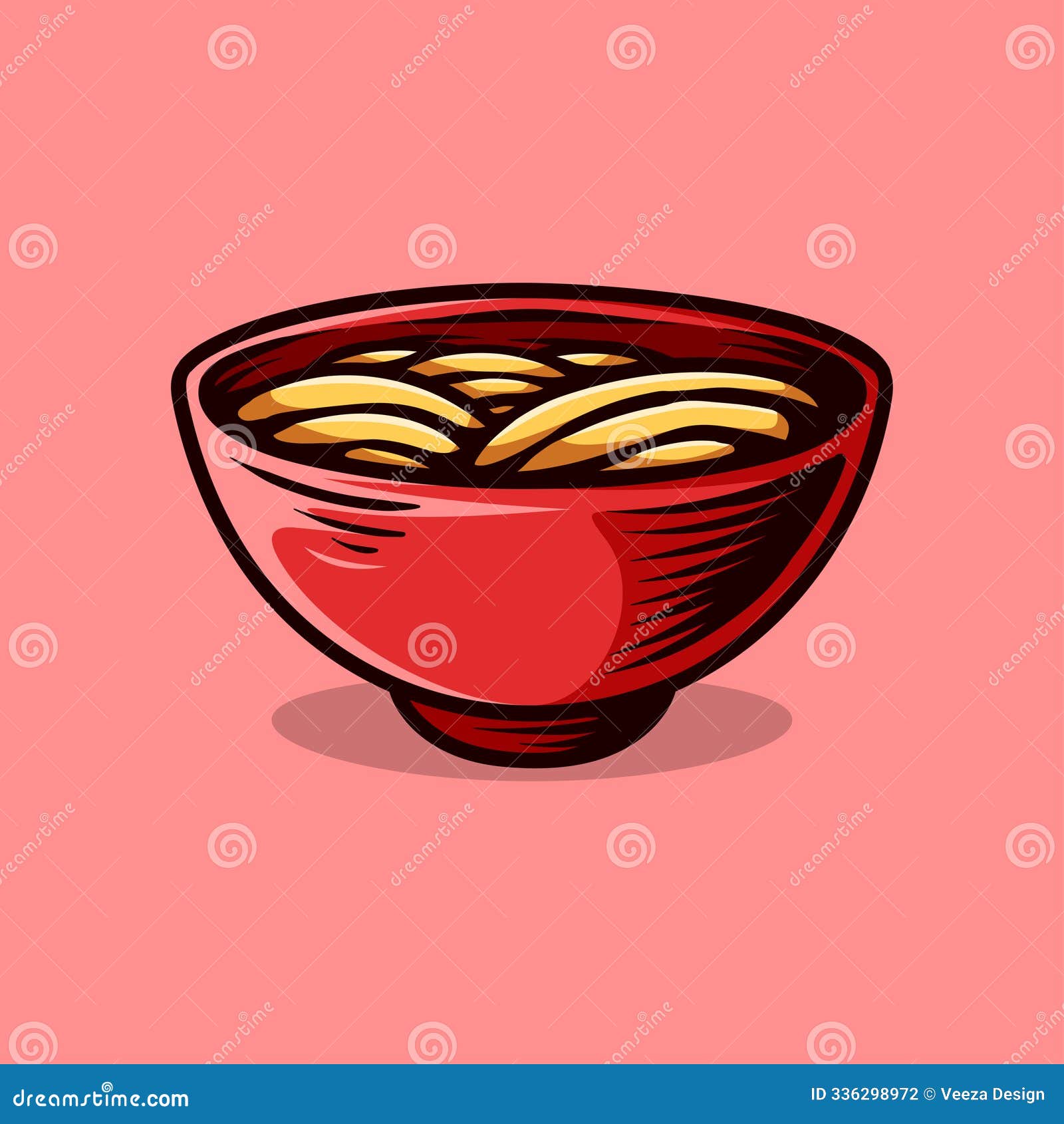 Vintage Style Colored Hand Draw of Ramen Udon Black Isolated Design ...