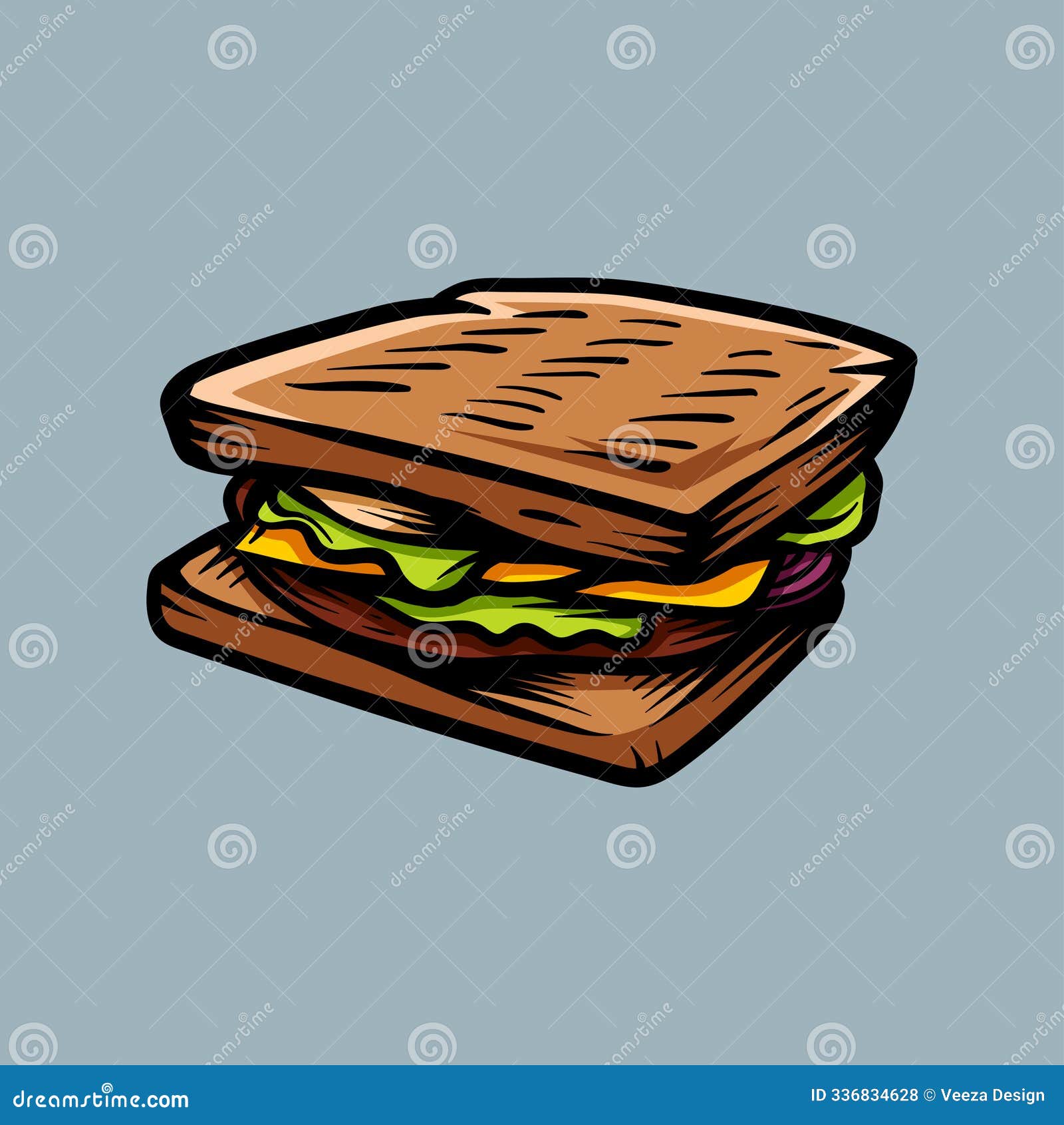 Colorful Sandwich Line Art Sketch Classic Vintage Design Stock ...