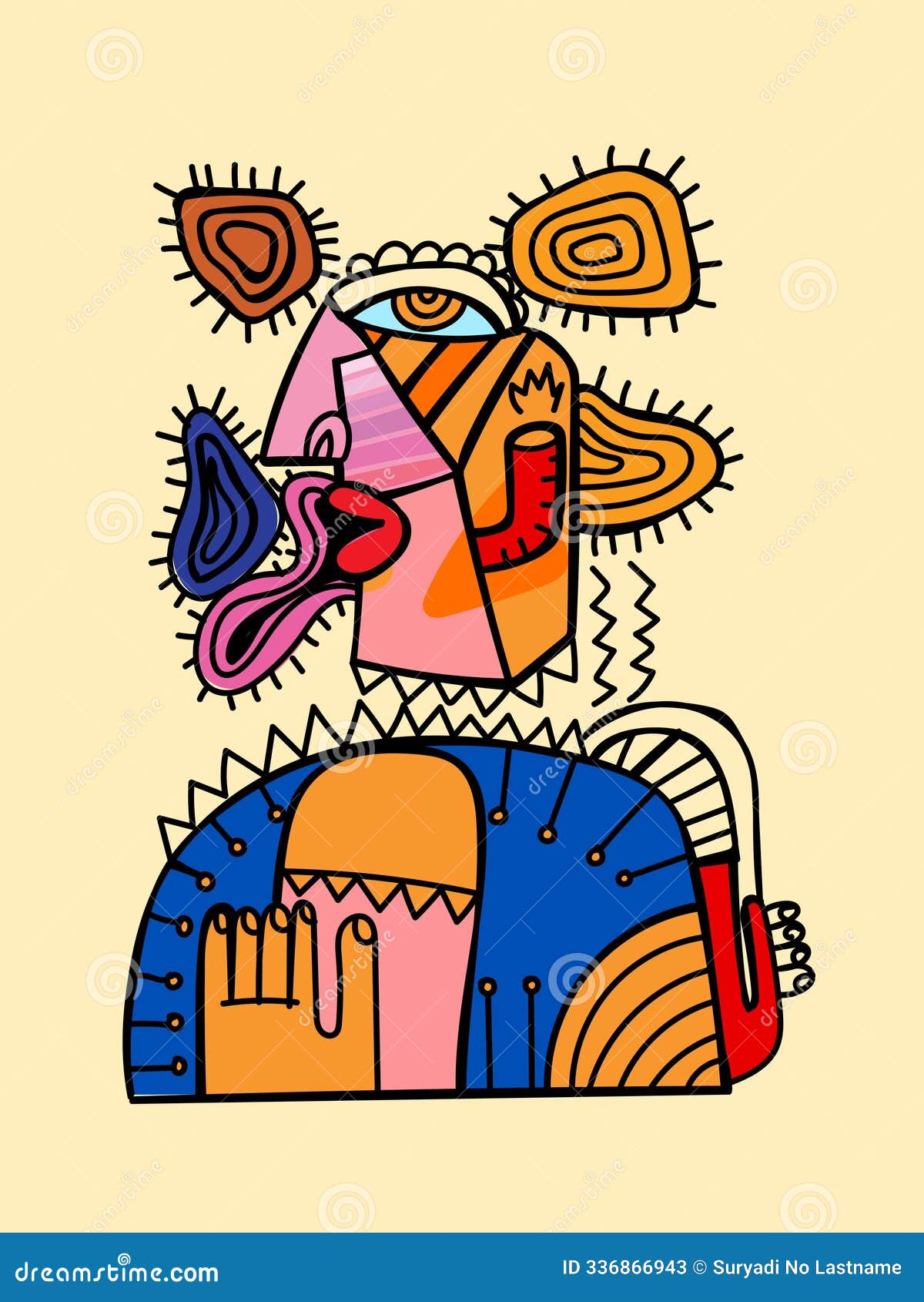 Abstract Face Geometric Shapes Pattern Doodle. Stock Illustration ...