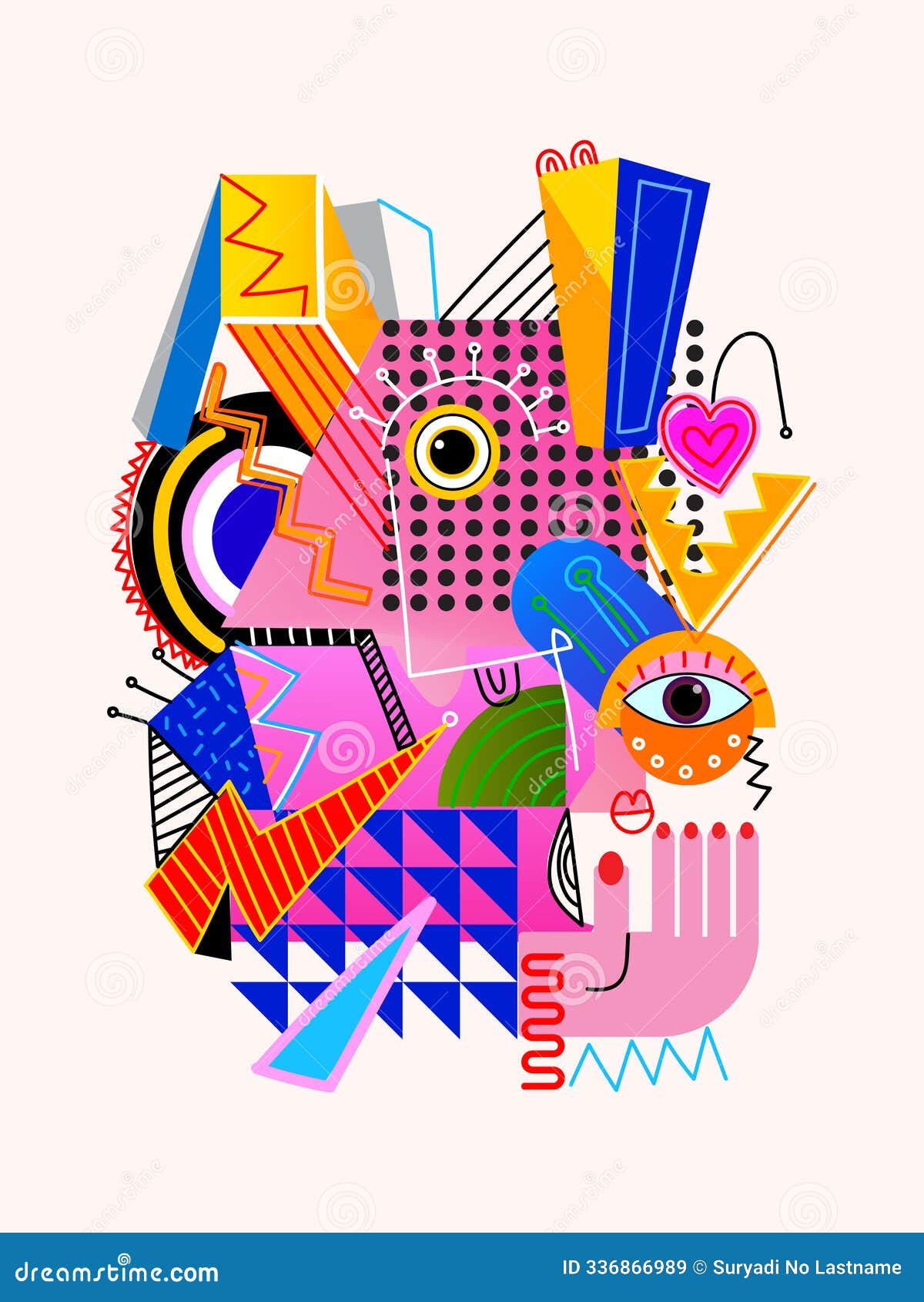 Abstract Face Geometric Shapes Pattern Doodle. Stock Illustration ...