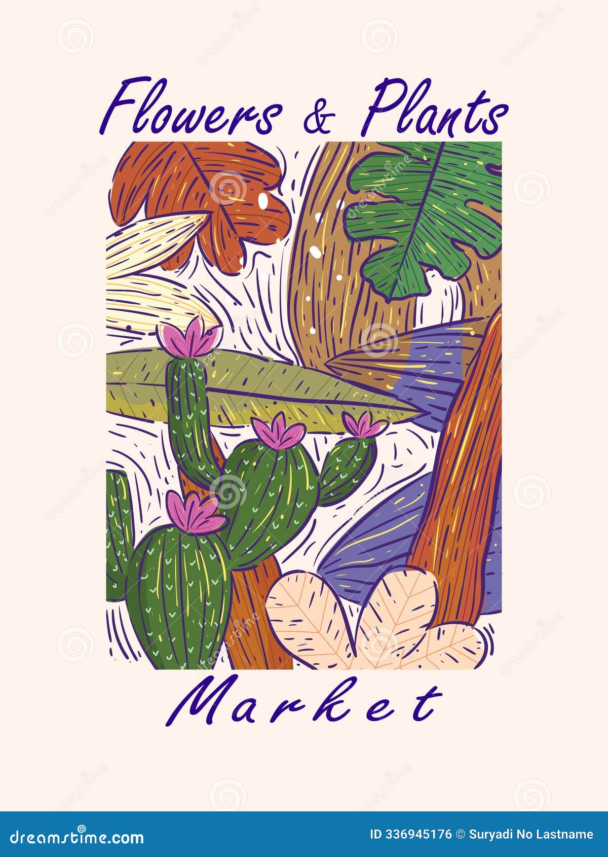 Abstract Textured Flowers Leaves Plants Hand Drawing Line Art Pattern ...