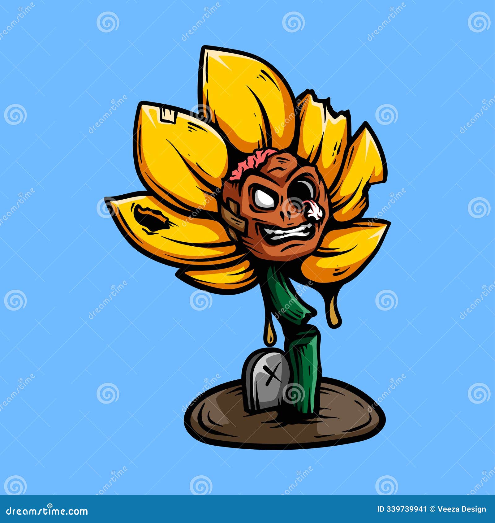 Angry Face Cartoon of Zombie Sun Flower with Vintage Classic Art Stock ...