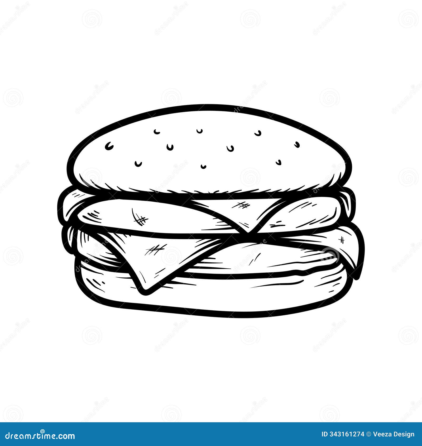 Double Cheese Burger Drawing Coloring Line Art Style Sketch Classic ...