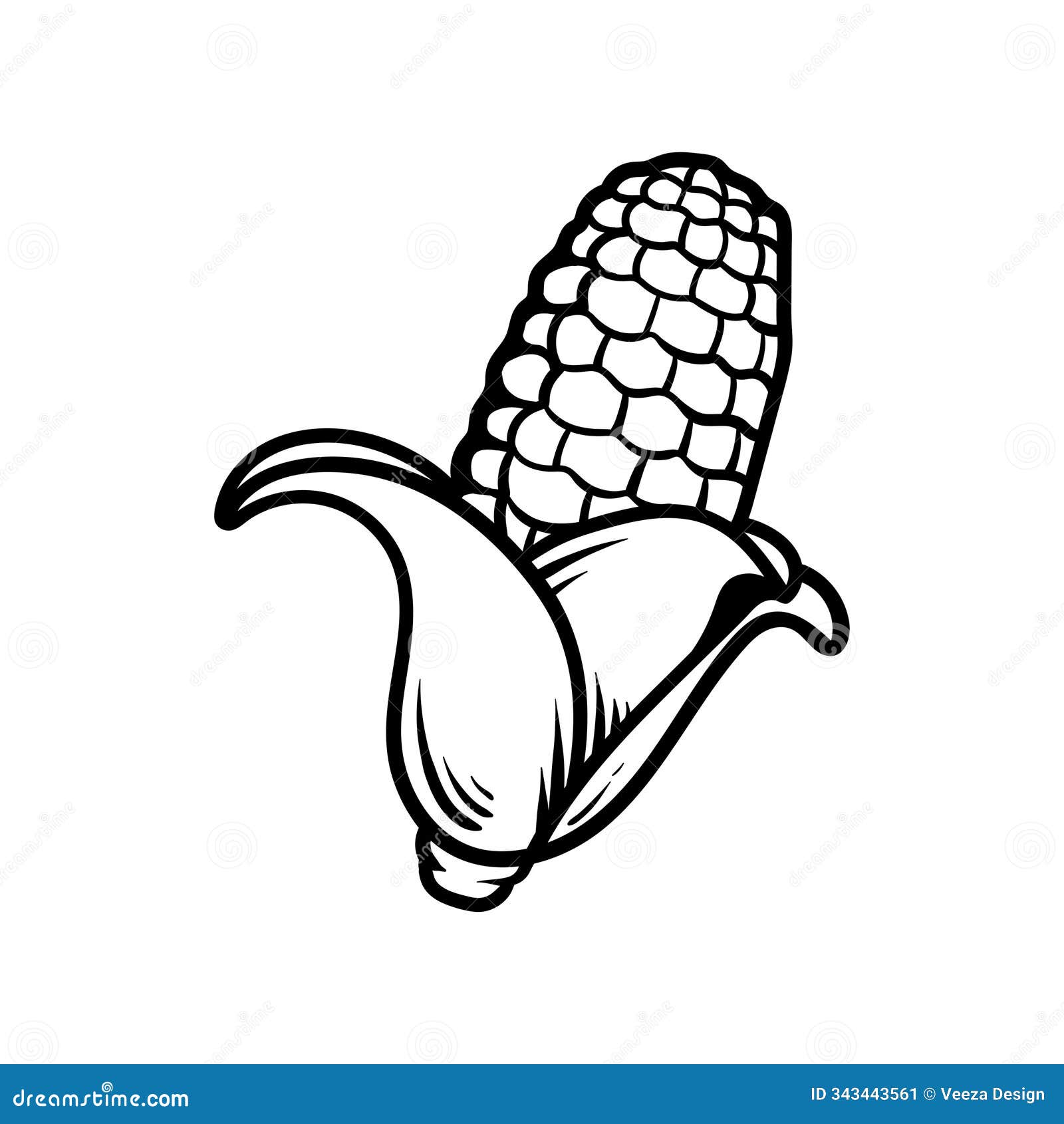 Single Corn Drawing Coloring Line Art Style Sketch Classic Vintage ...