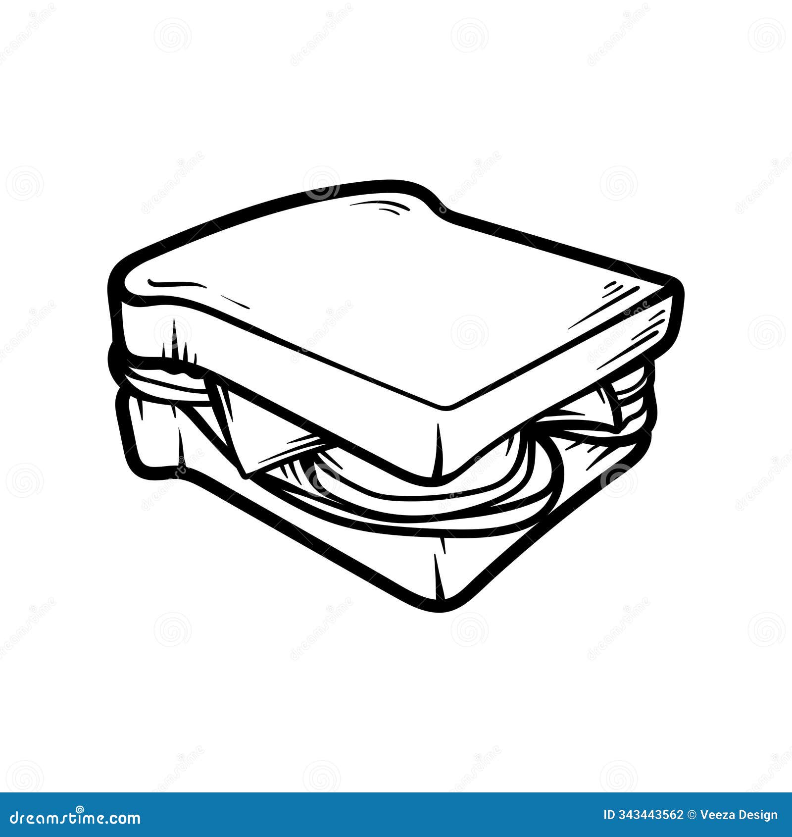 Ham Sandwich Drawing Coloring Line Art Style Sketch Classic Vintage ...