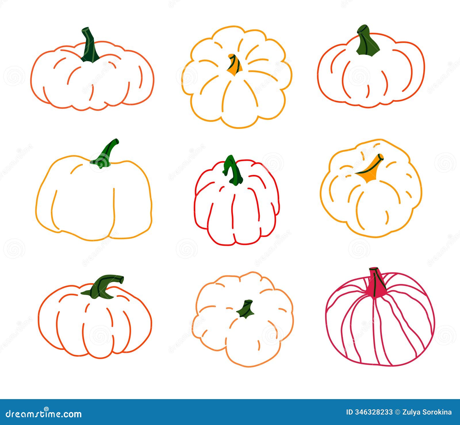 Collection of Pumpkins in Color Line. Outlined Contour Vector ...