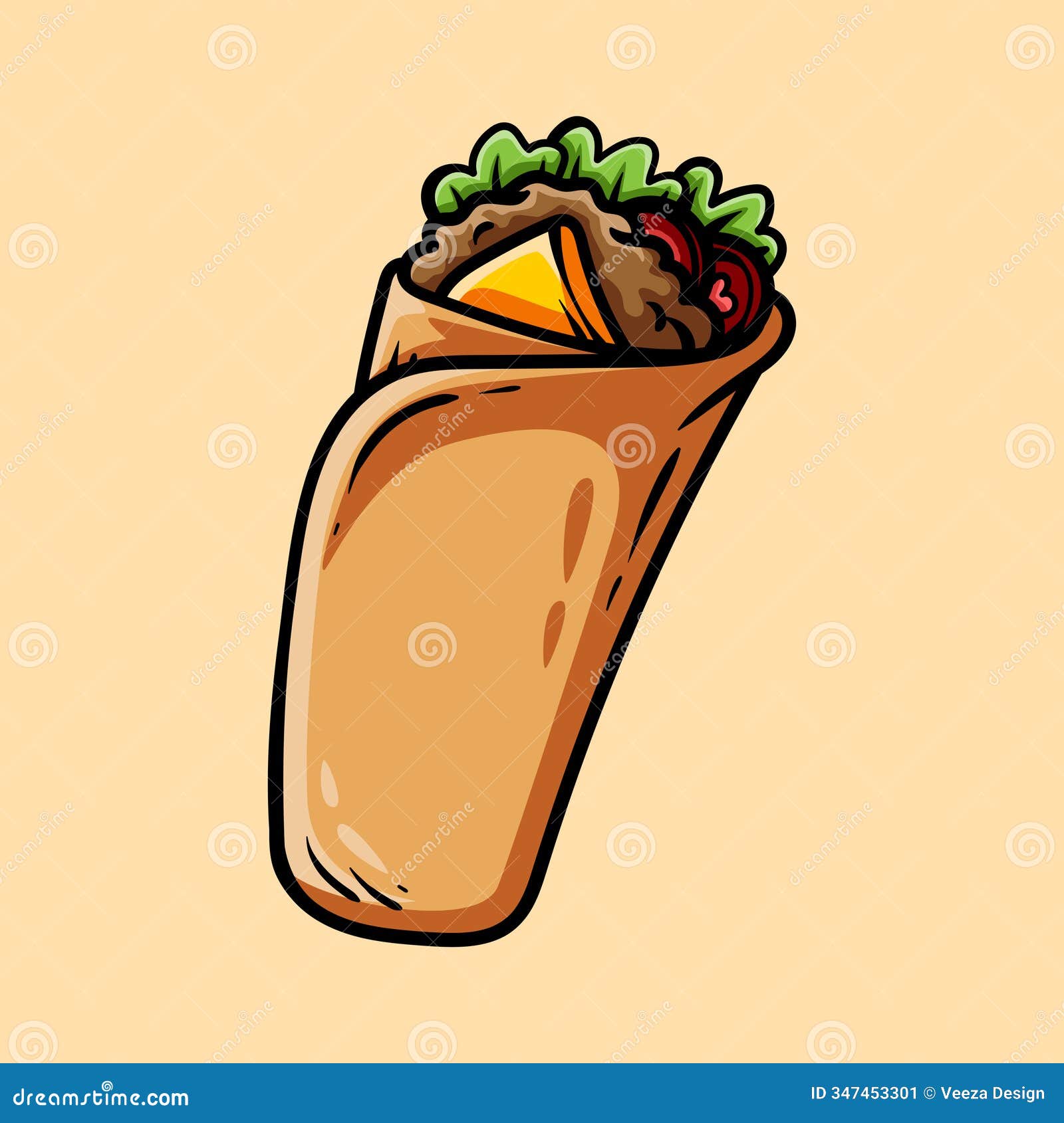 Burrito Mexican Food Isolated Drawing Line Art Style Sketch Classic ...