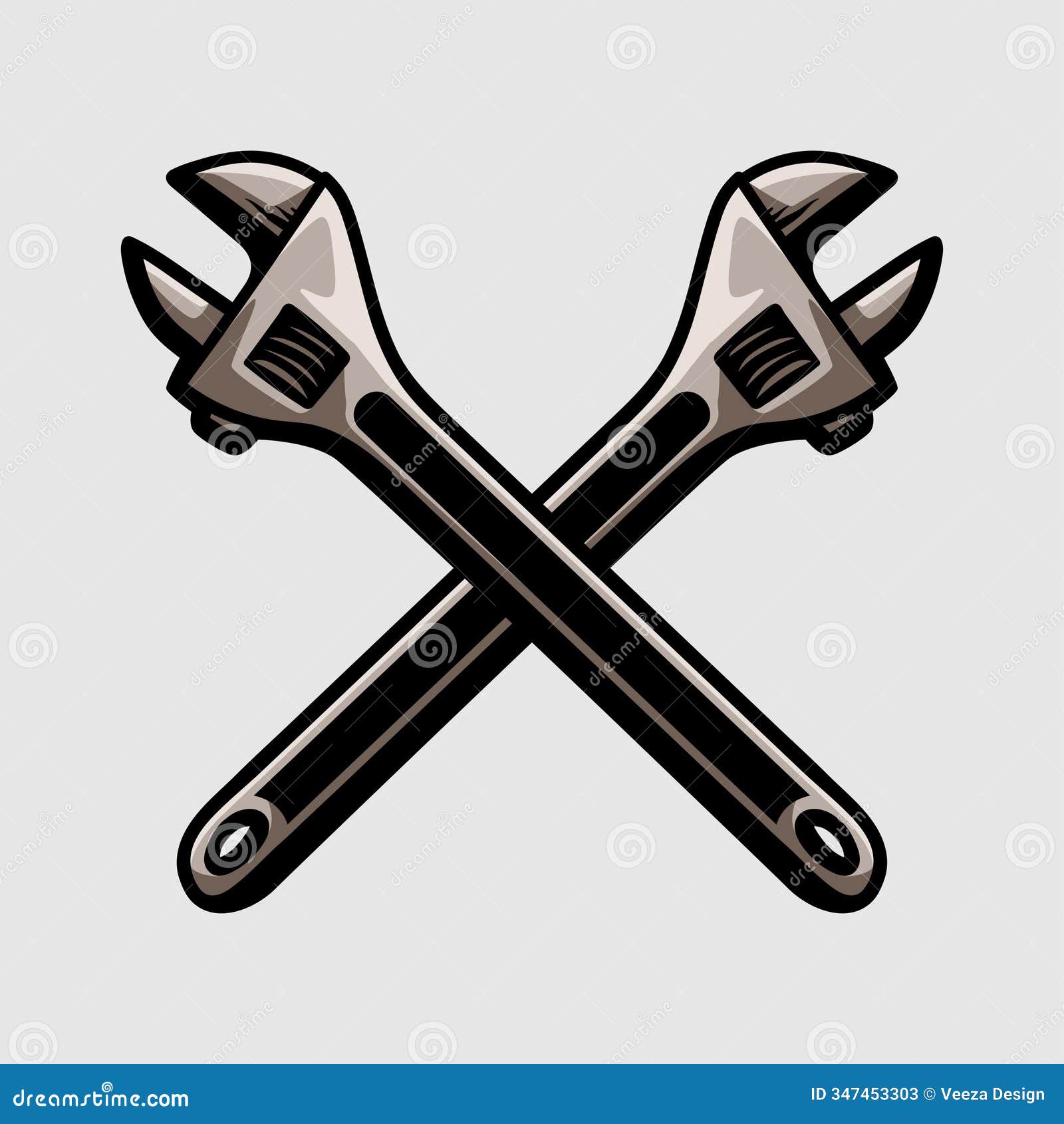 Double Wrench X Isolated Drawing Line Art Style Sketch Classic Vintage ...