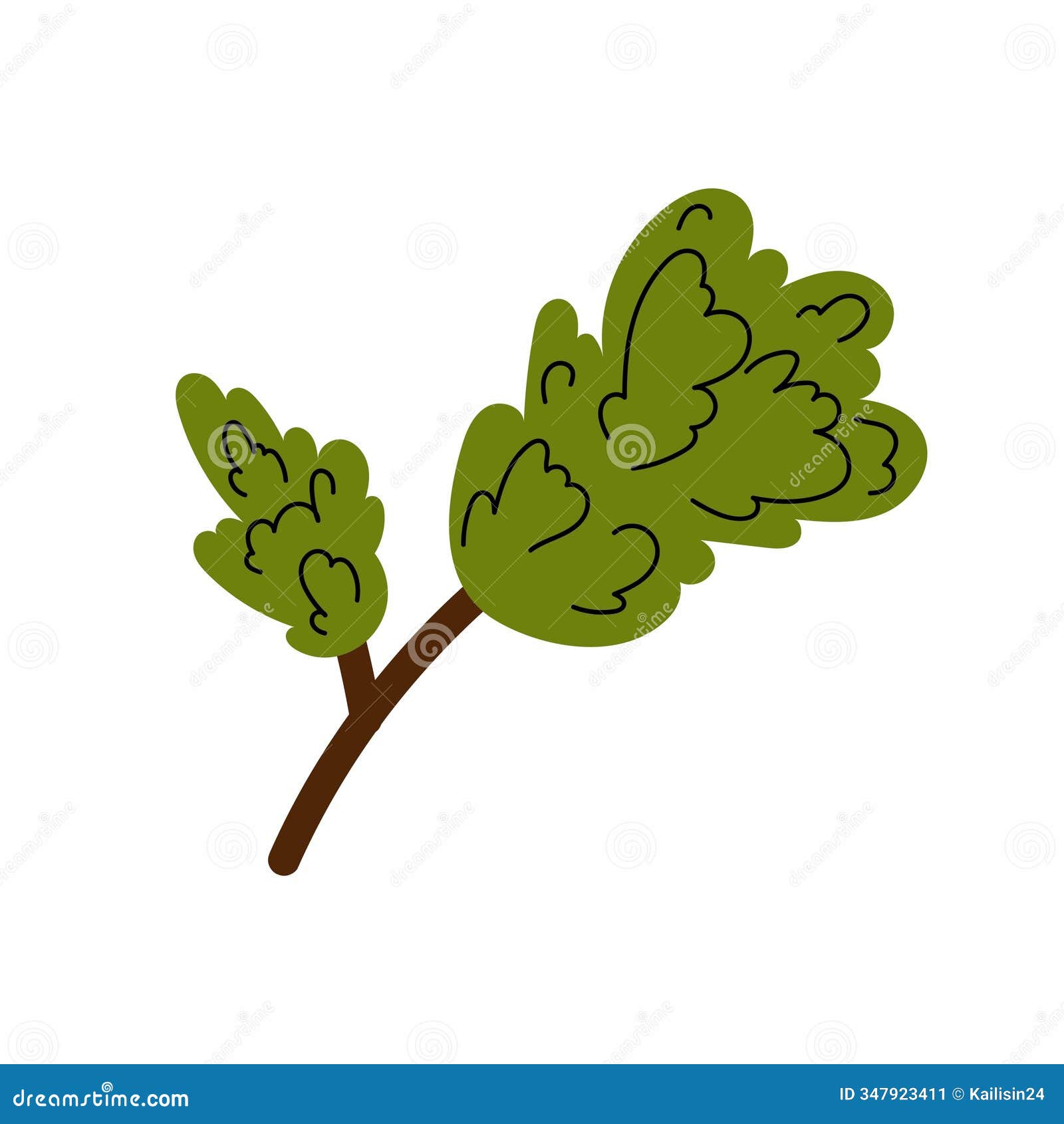 Spruce Branch. Green Sprig in Flat Style on White Background Stock ...