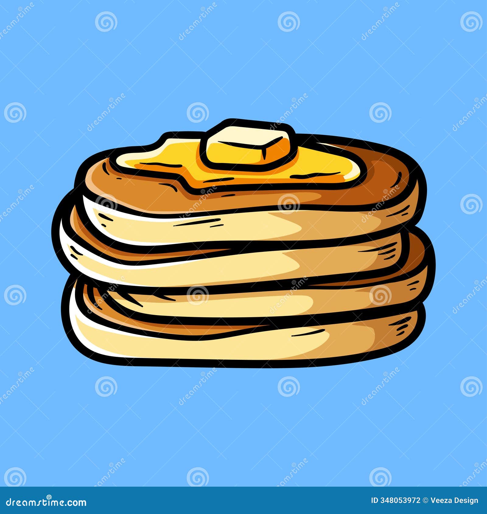 Stack of Pancakes with Butter Isolated Colored Drawing Line Art Style ...