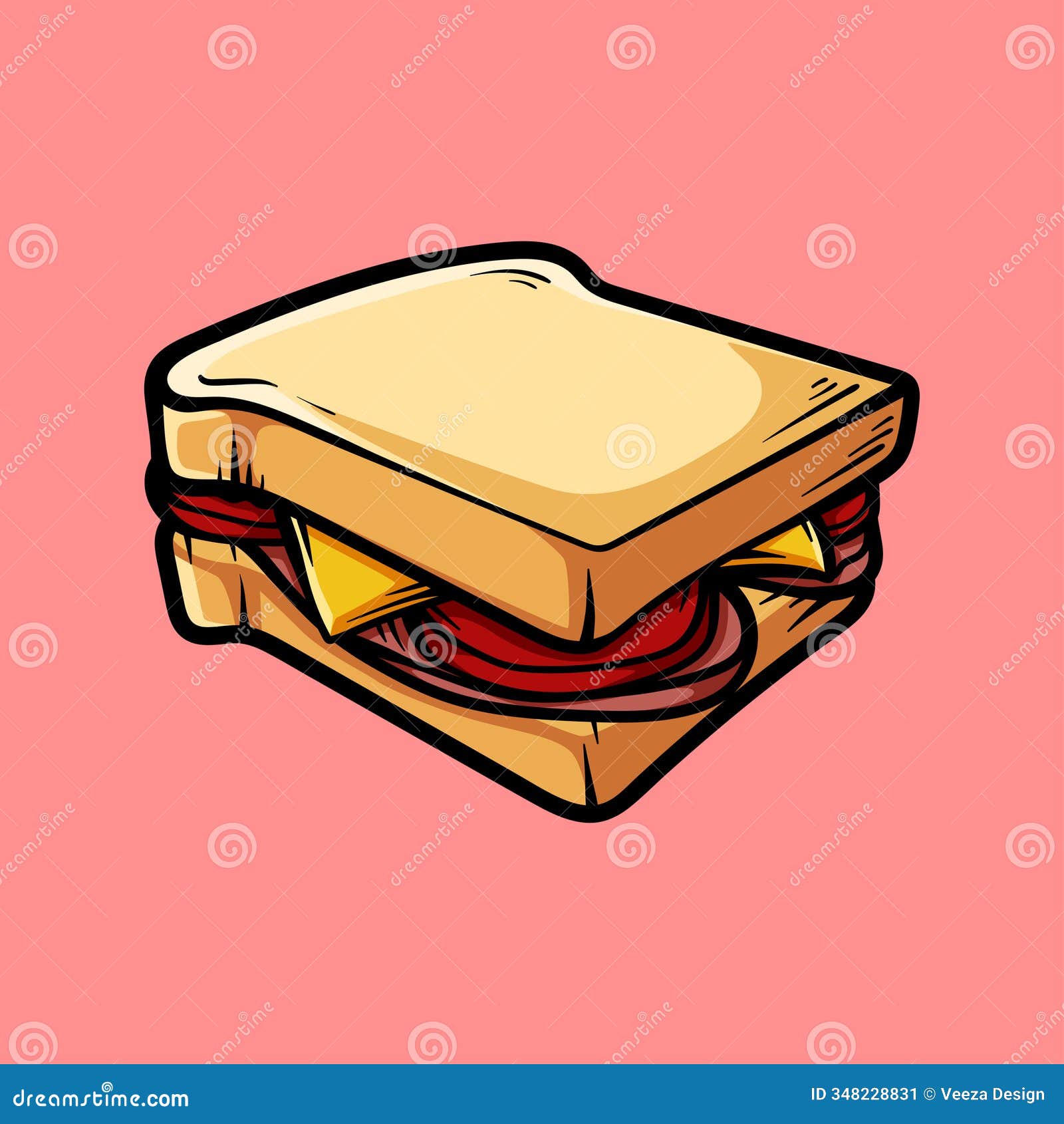 Ham Sandwich Isolated Colored Drawing Line Art Style Sketch Classic ...