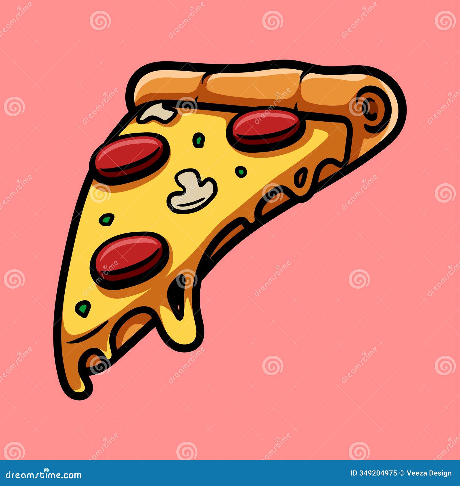 Slice of Cheese Pizza with Pepperoni Isolated Colored Drawing Line Art ...