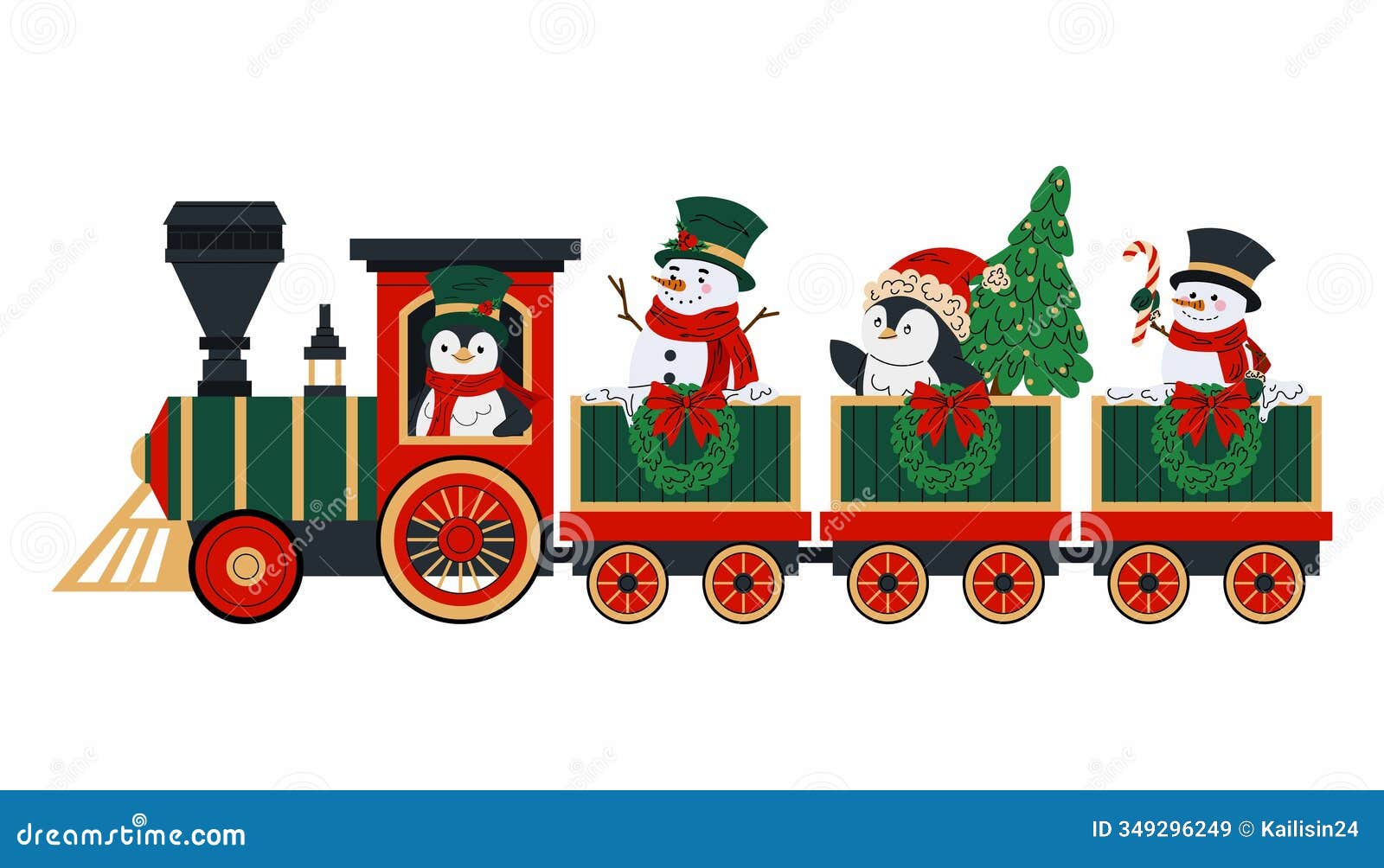 Toy Christmas Train with Funny Snowmen and Penguins. Christmas Train ...