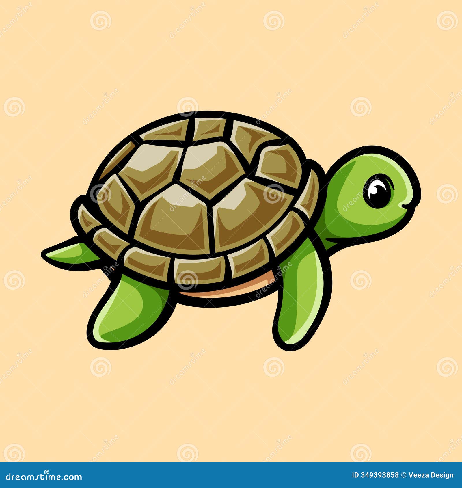 Fun Cartoon Character of Turtle Isolated Colored Drawing Line Art Style ...