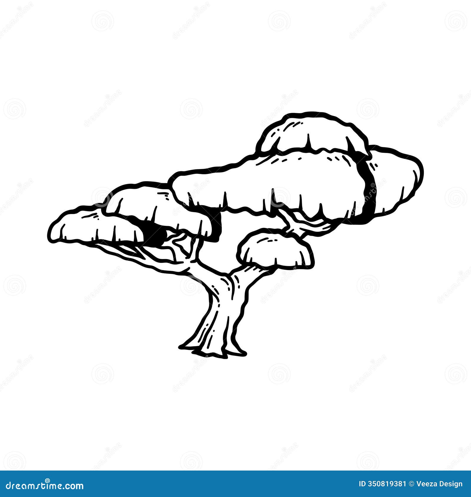 Big Old Tree Isolated Drawing Line Art Style Sketch Classic Vintage ...