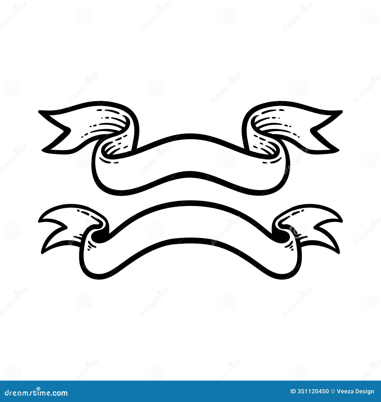 Two Ribbons Banner Isolated Drawing Line Art Style Sketch Classic ...