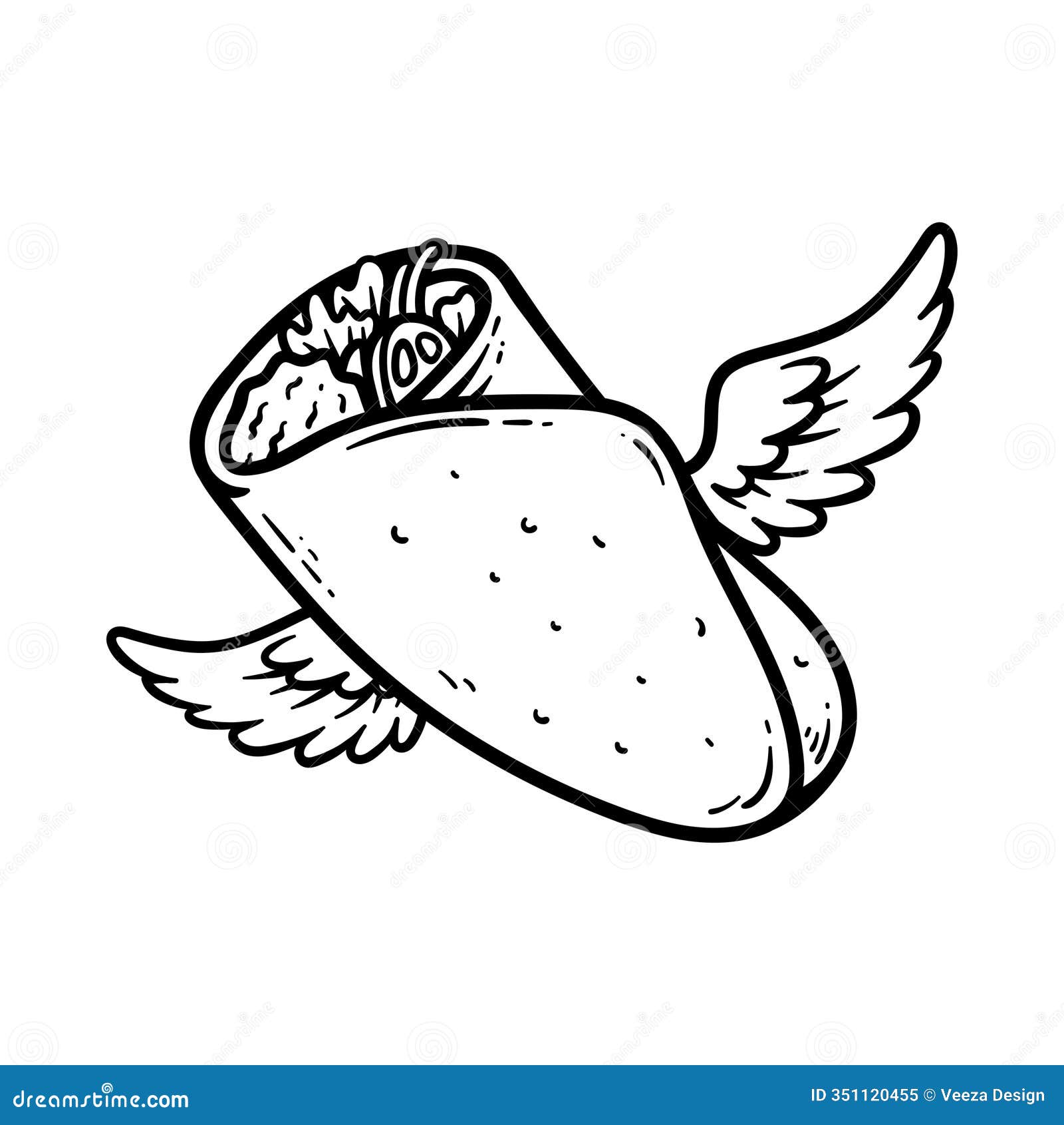 Flying Big Burrito Isolated Drawing Line Art Style Sketch Classic ...
