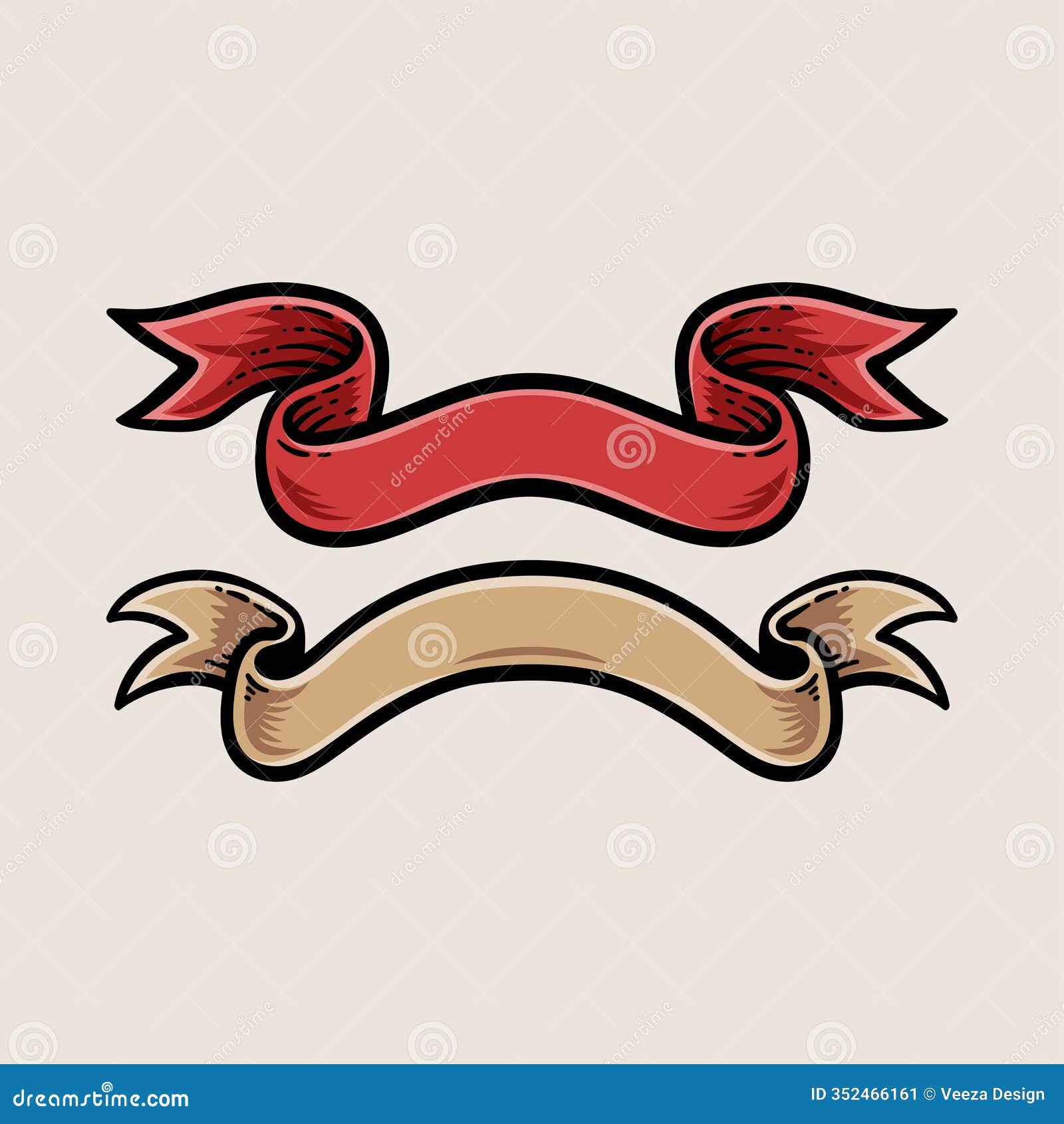 Two Ribbons Banner Isolated Colored Drawing Line Art Style Sketch ...