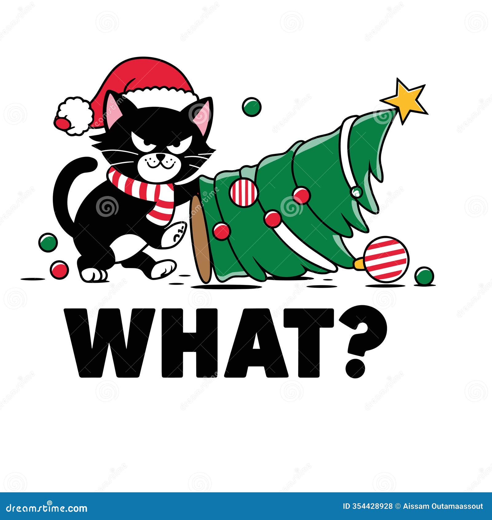 Funny Black Cat Pushing Christmas Tree Over Cat What Xmas Stock ...