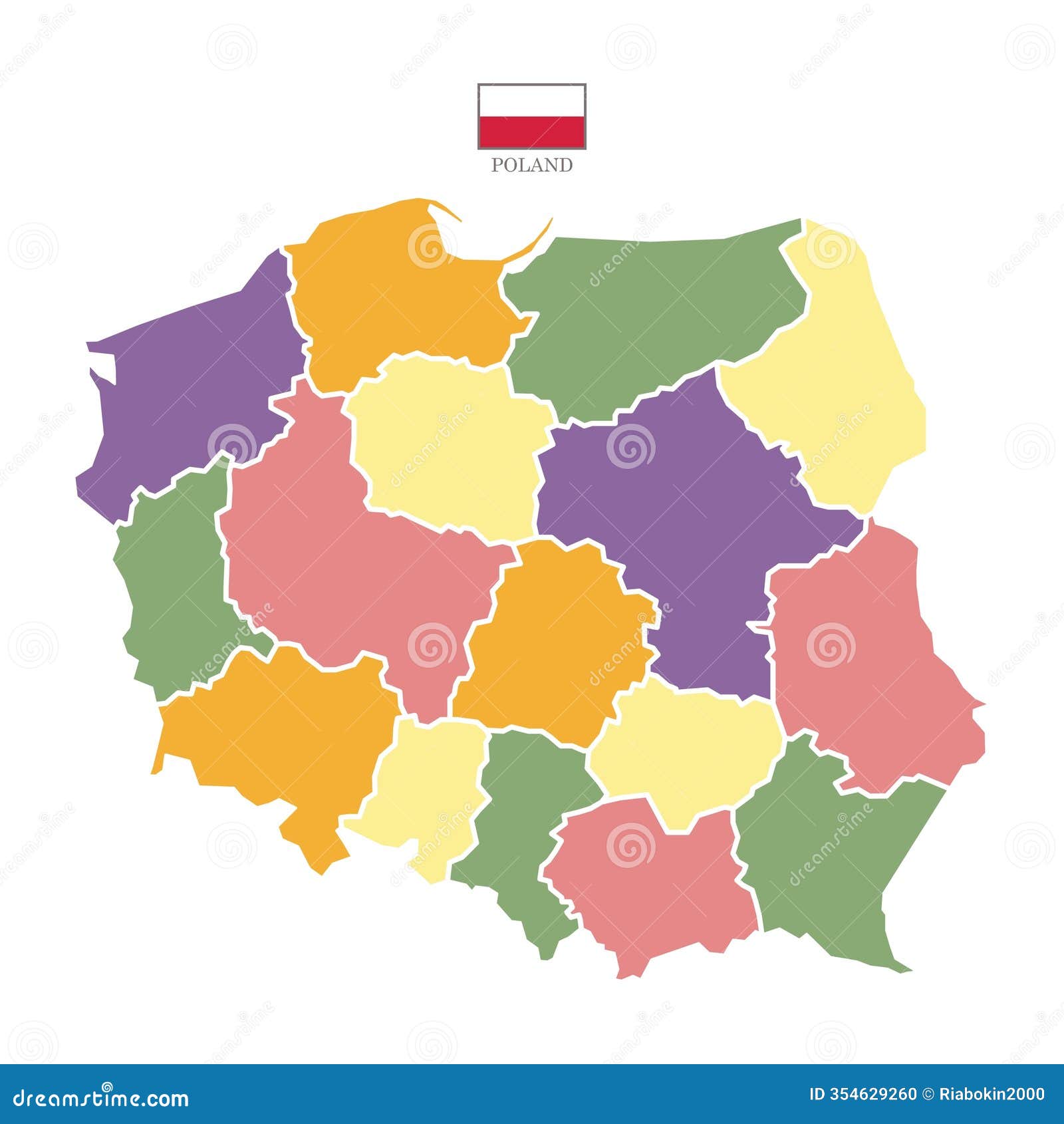 Colored Map of Poland with Borders Stock Illustration - Illustration of ...