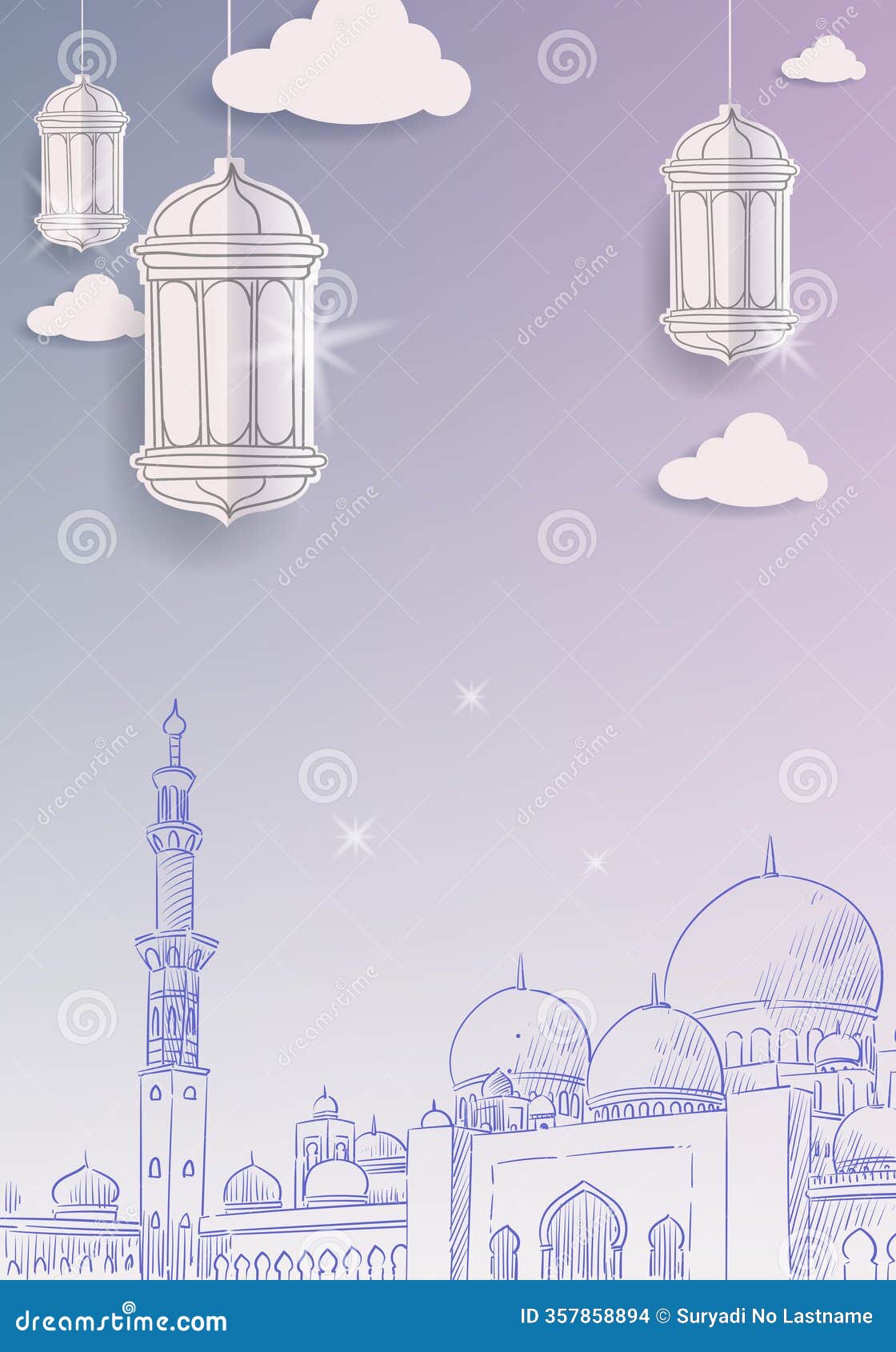 Mosque And Lantern Of Neon Light In Futuristic Islamic Background. High ...