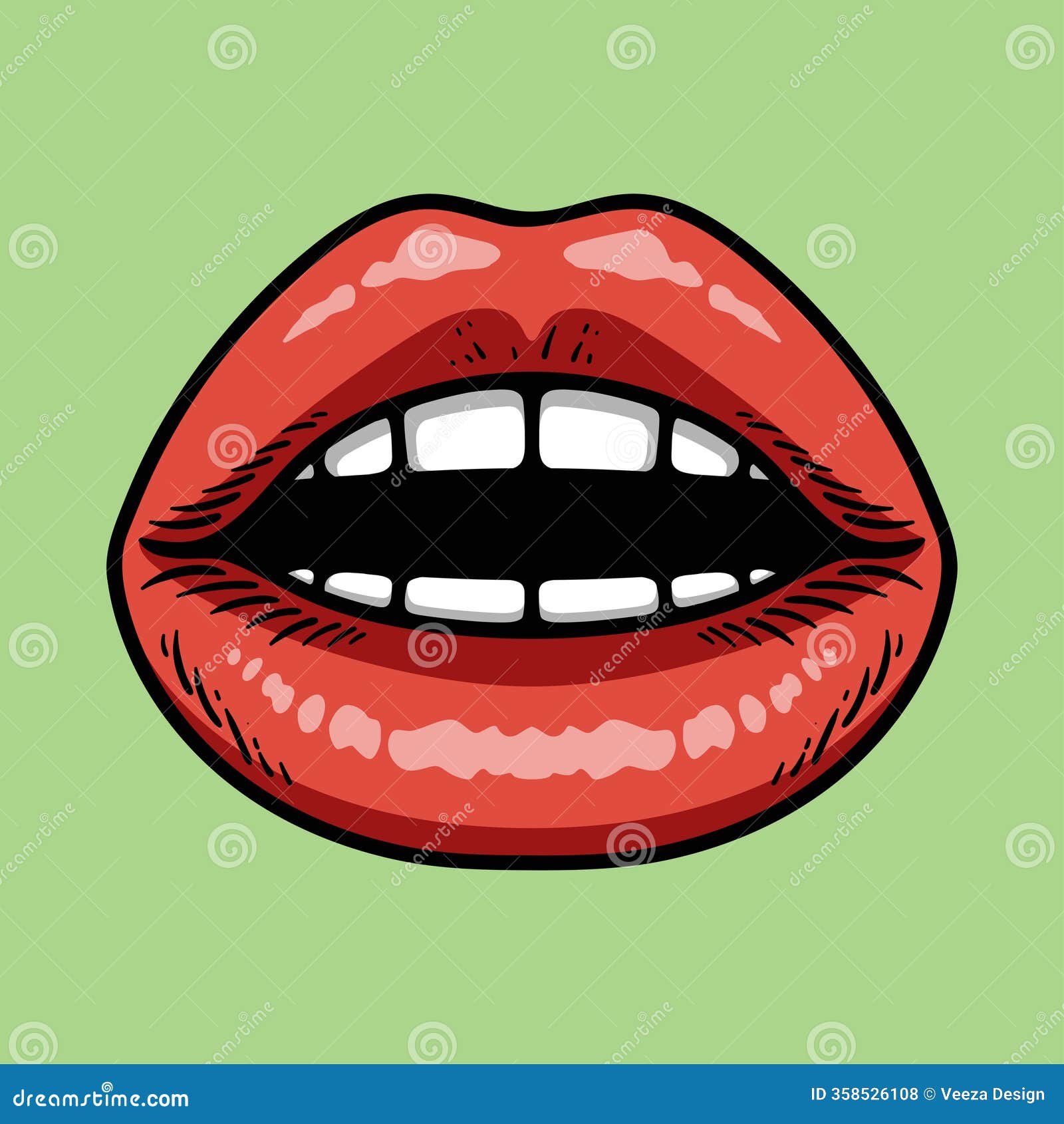 Lips with Teeth Cartoon Colored Isolated Drawing Line Style Sketch ...