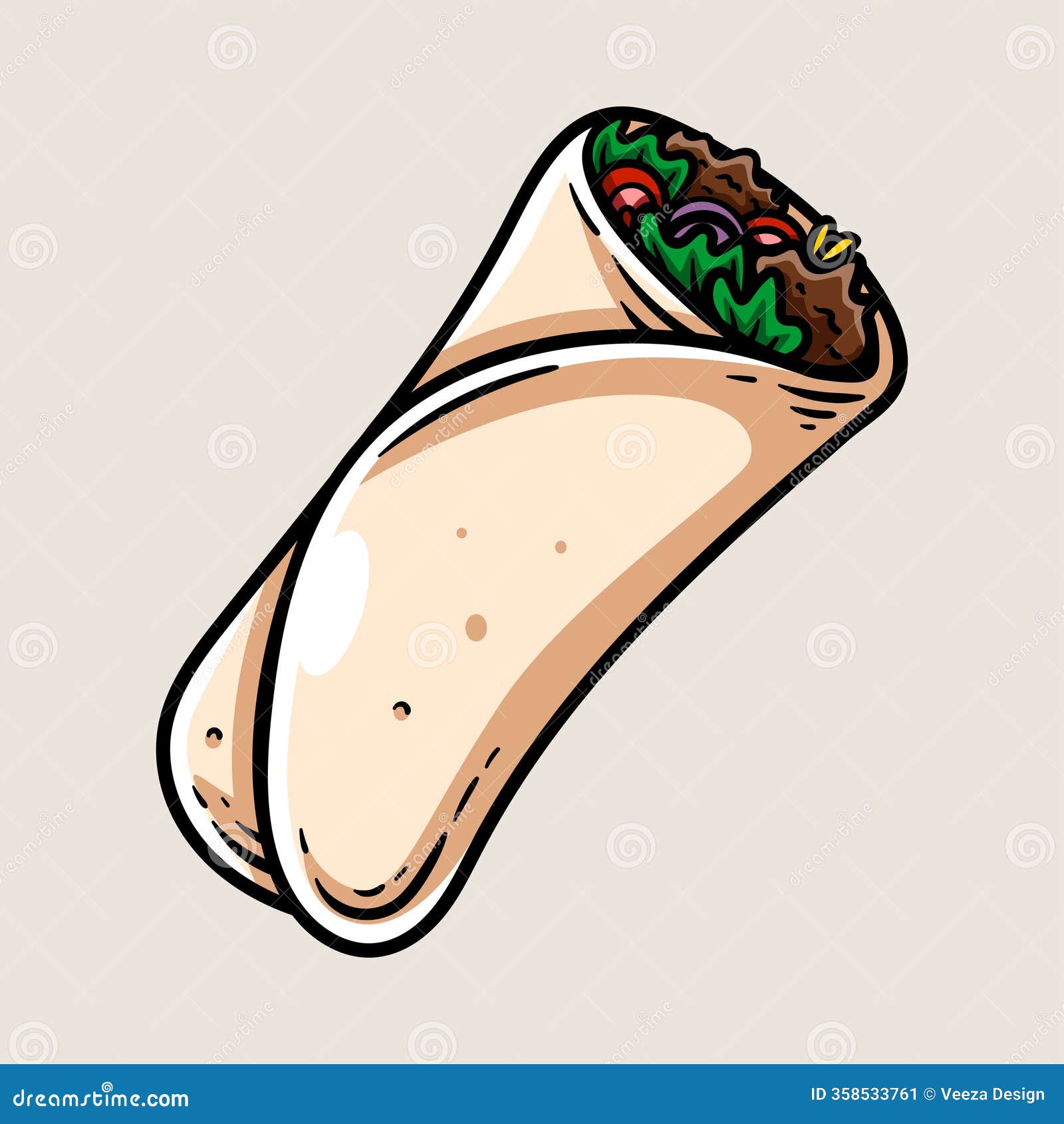 Single Burrito Cartoon Colored Isolated Drawing Line Style Sketch ...