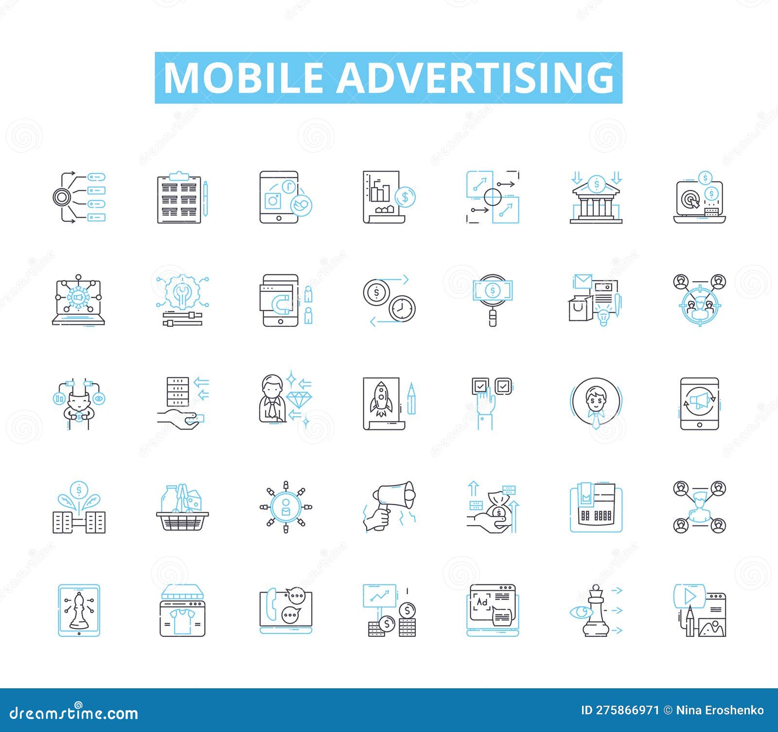Mobile Advertising Linear Icons Set. Impressions, Clicks, Conversions ...