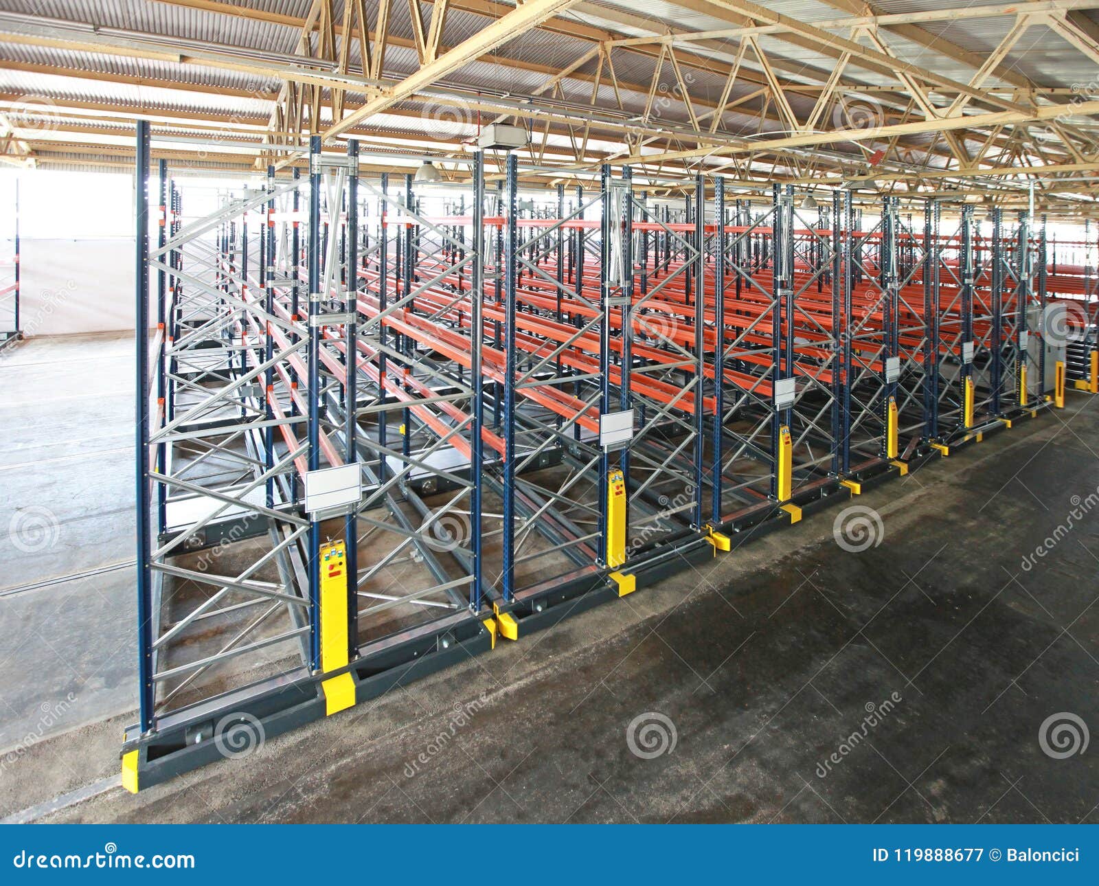 Mobile Aisle Shelving stock image. Image of factory - 119888677