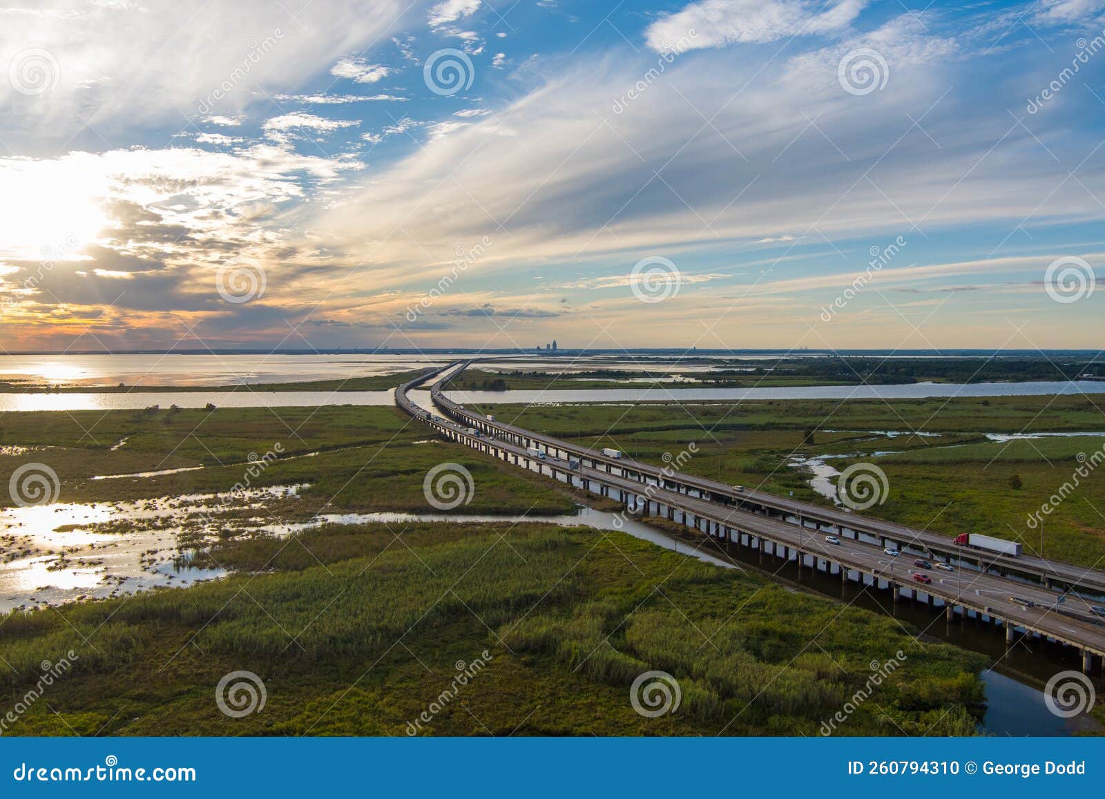 The Mobile, Alabama City Skyline and Mobile Bay at Sunset Stock Photo ...
