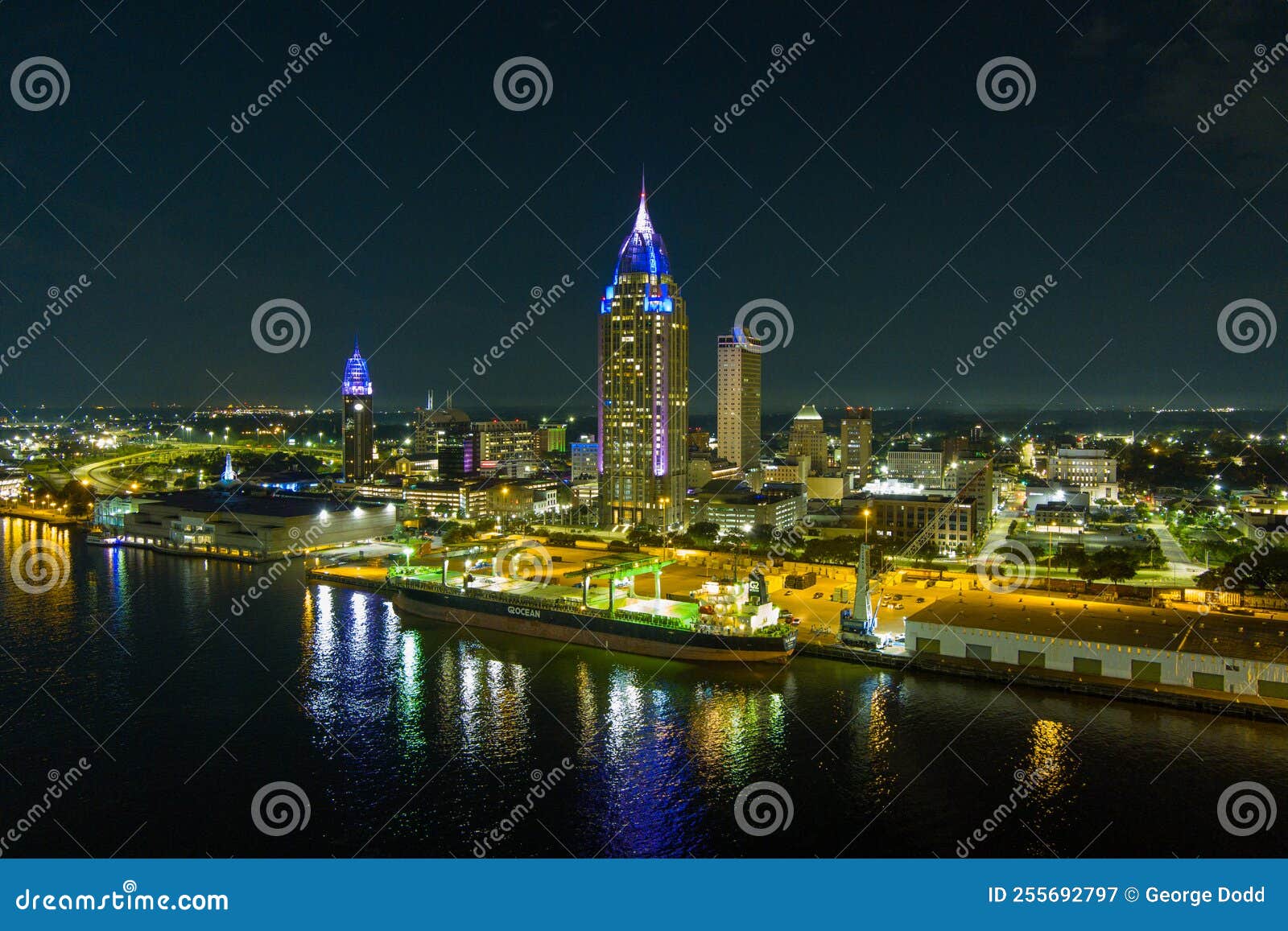 Mobile, Alabama Waterfront at Night Stock Image - Image of house, town ...
