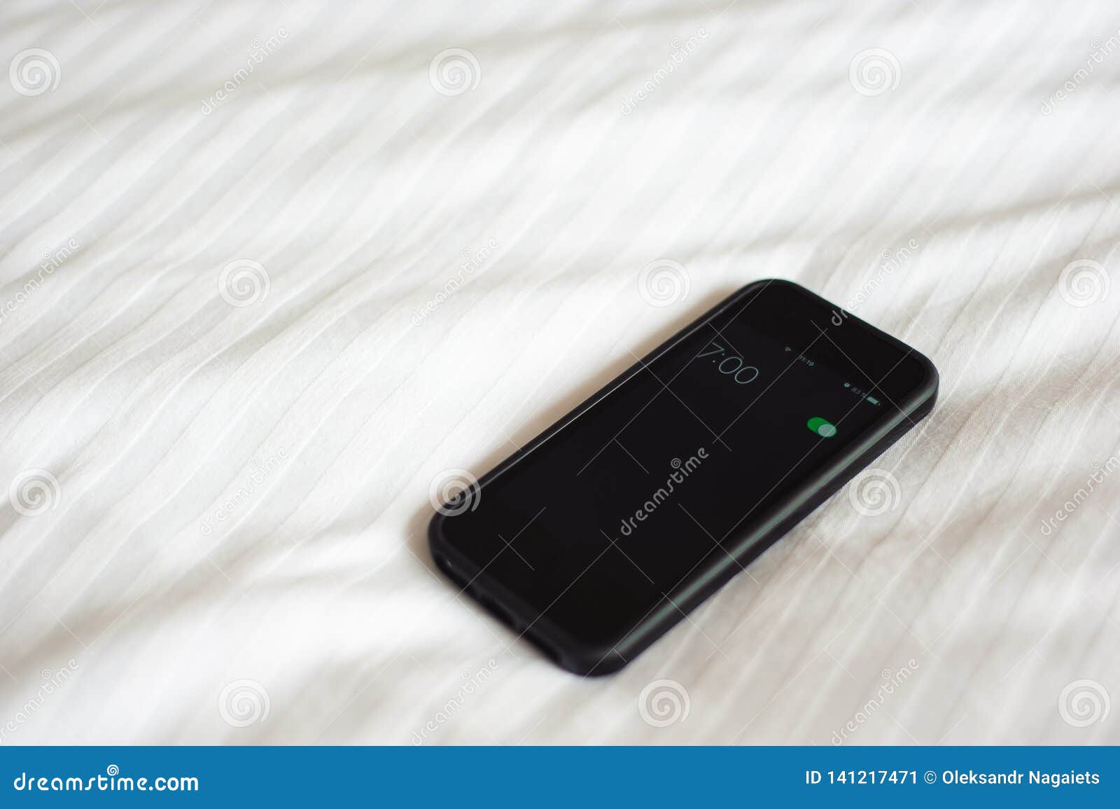 Mobile Alarm Black Clock on the Bed Stock Image - Image of relax ...