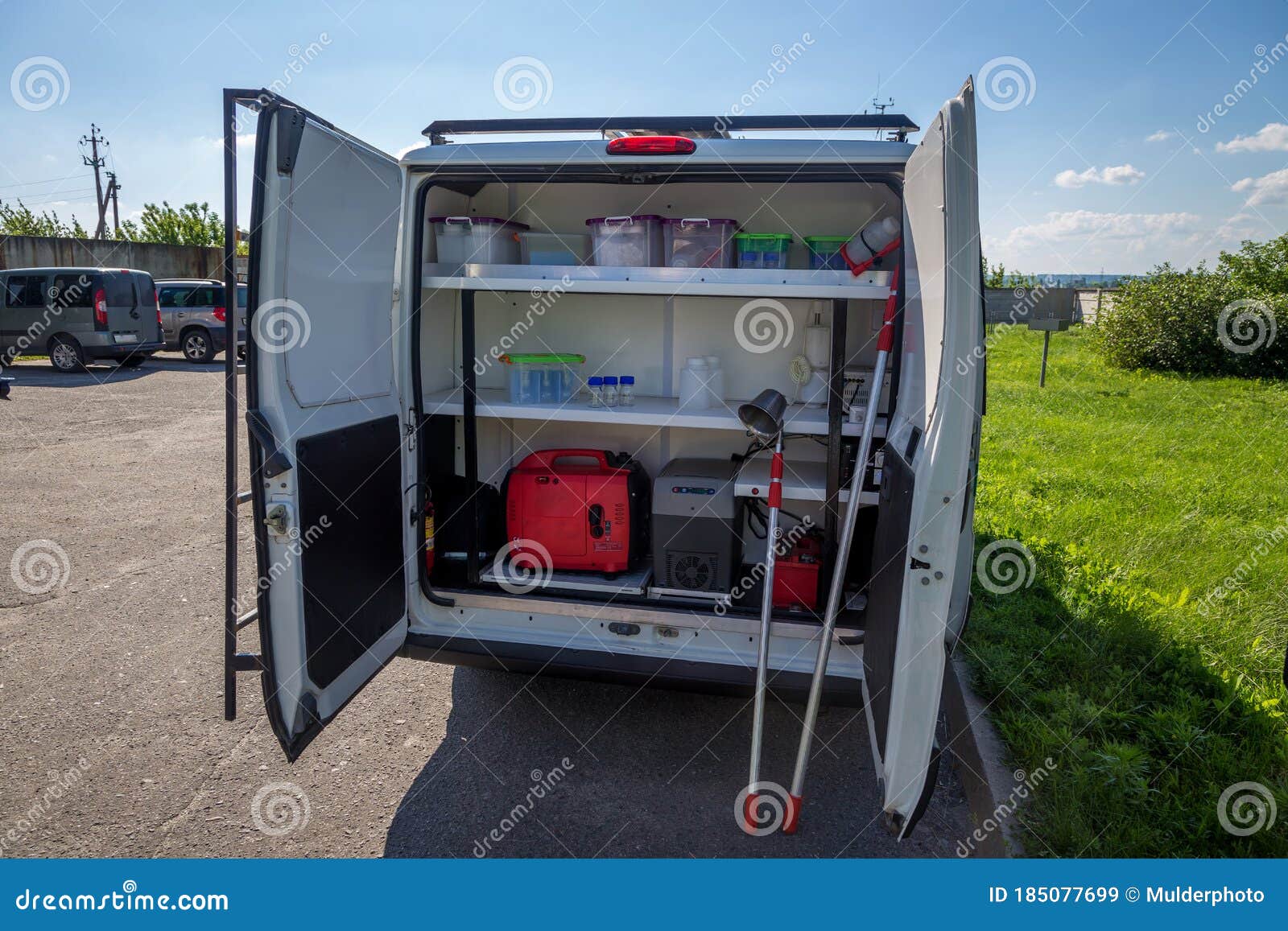 Mobile Analytic Laboratory in the Minivan Car, Boxes for Sampling Stock ...