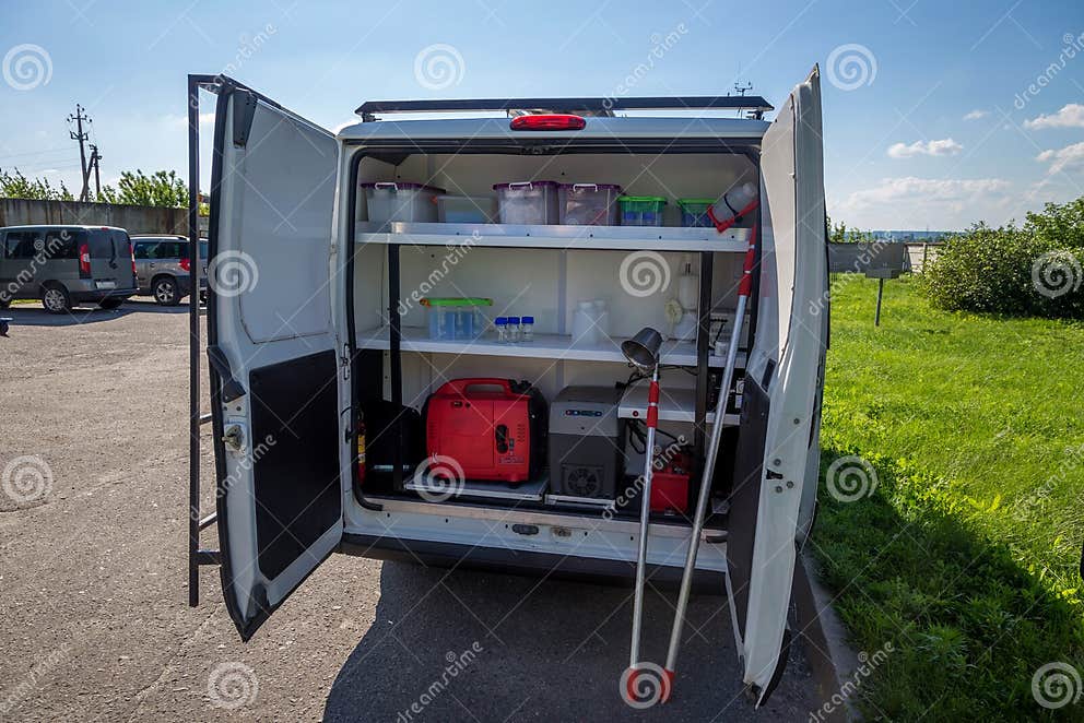 Mobile Analytic Laboratory in the Minivan Car, Boxes for Sampling Stock Image - Image of ...