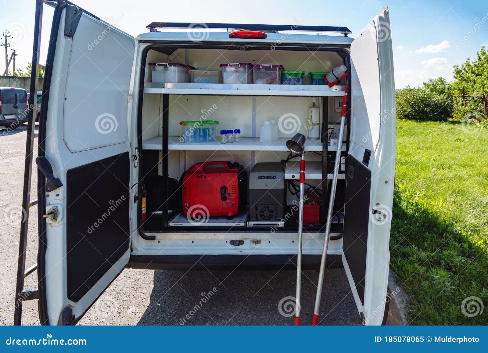 Mobile Analytic Laboratory in the Minivan Car, Boxes for Sampling Stock ...