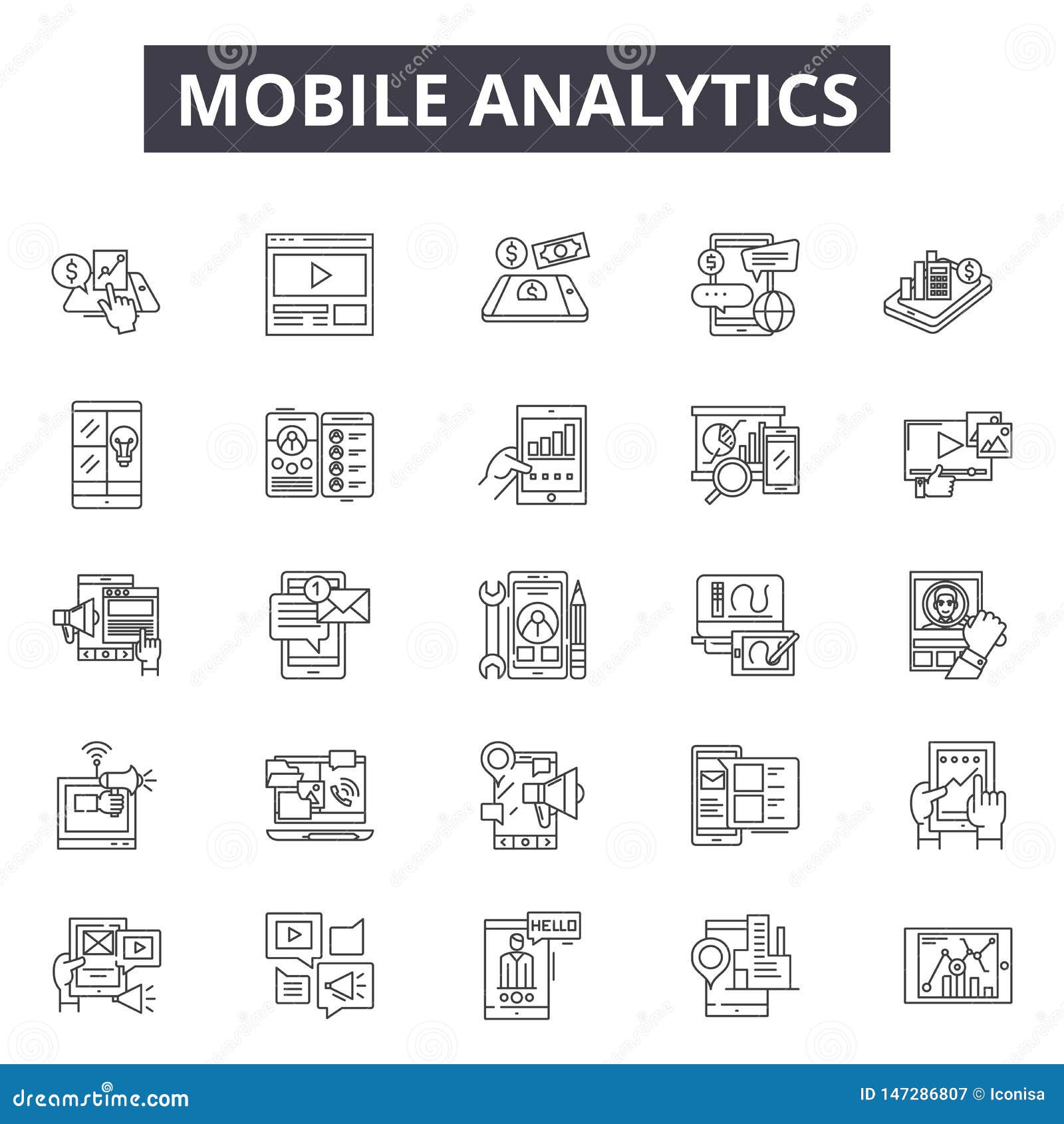 Mobile Analytics Line Icons, Signs, Vector Set, Linear Concept, Outline ...