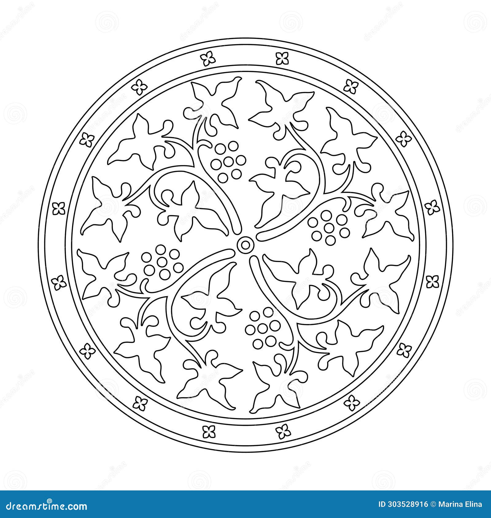 Ancient Round Decorative Pattern. Stylized Ivy or Grapes Vector ...